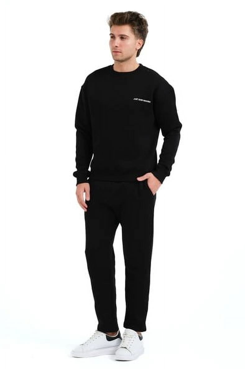 JUSTEVER Comfortable Fit Black Men's Tracksuit Bottoms With Fleece ...