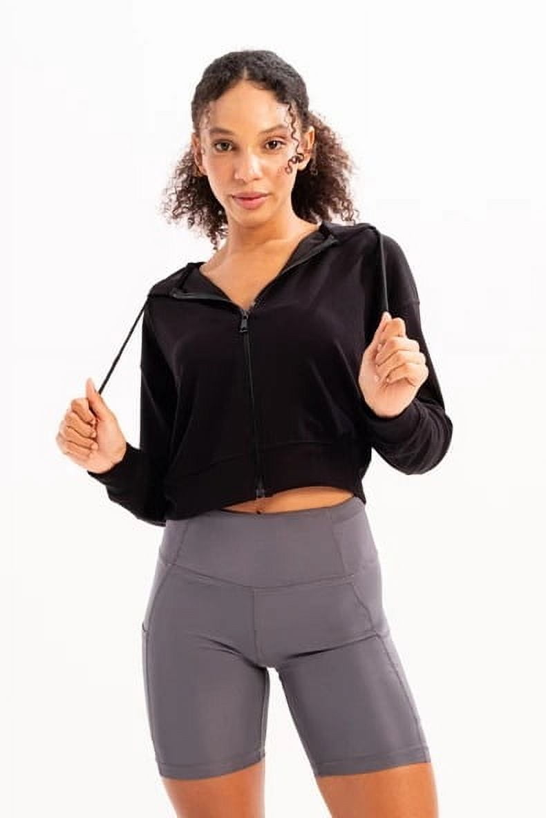 JUSTEVER Crop Hooded Zippered Black Women's Sweatshirt - Atria ...
