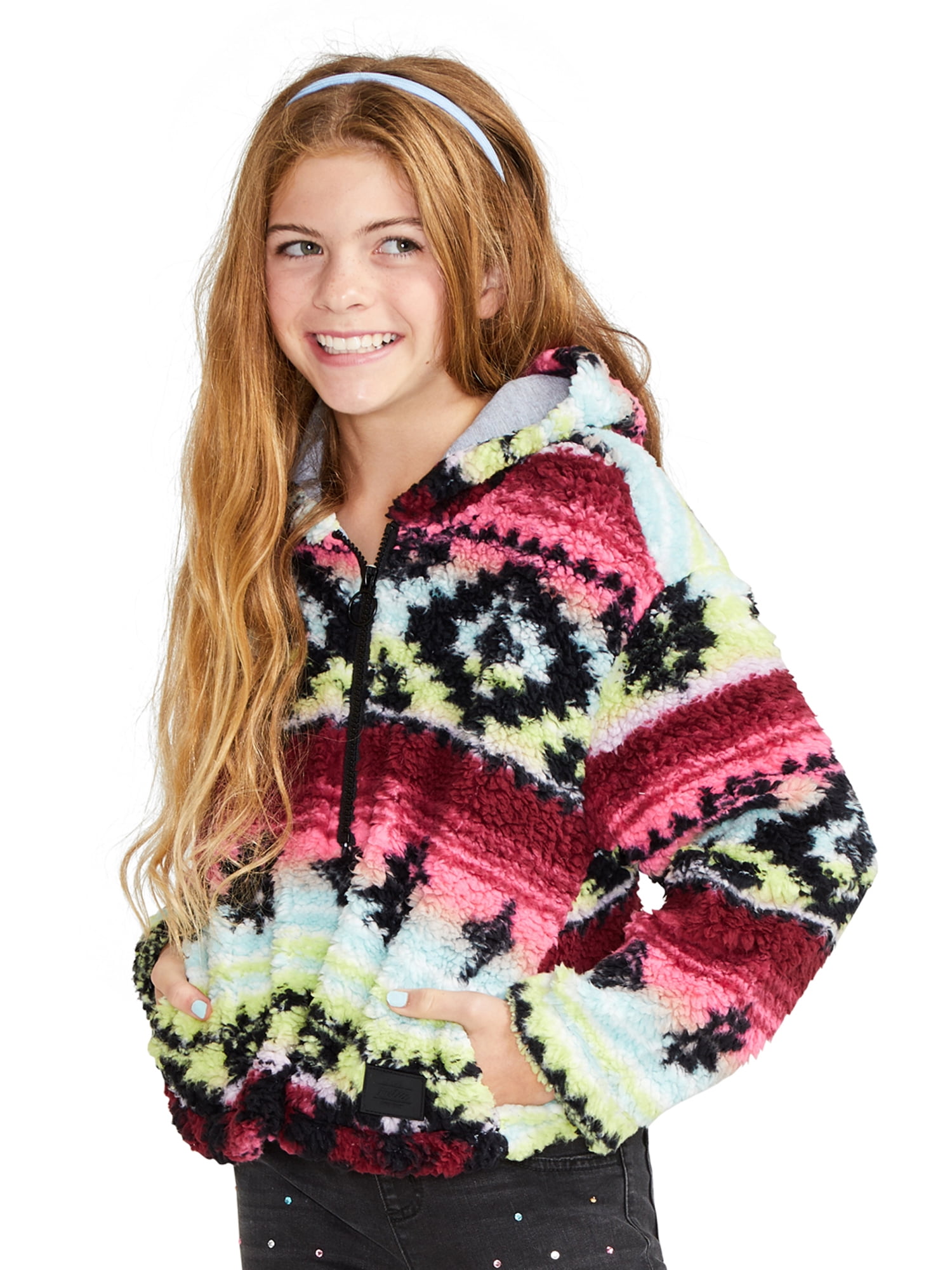 JUSTICE Girls Long Sleeve Sherpa Jacket, Sizes XS(5/6)-XL(16/18 ...