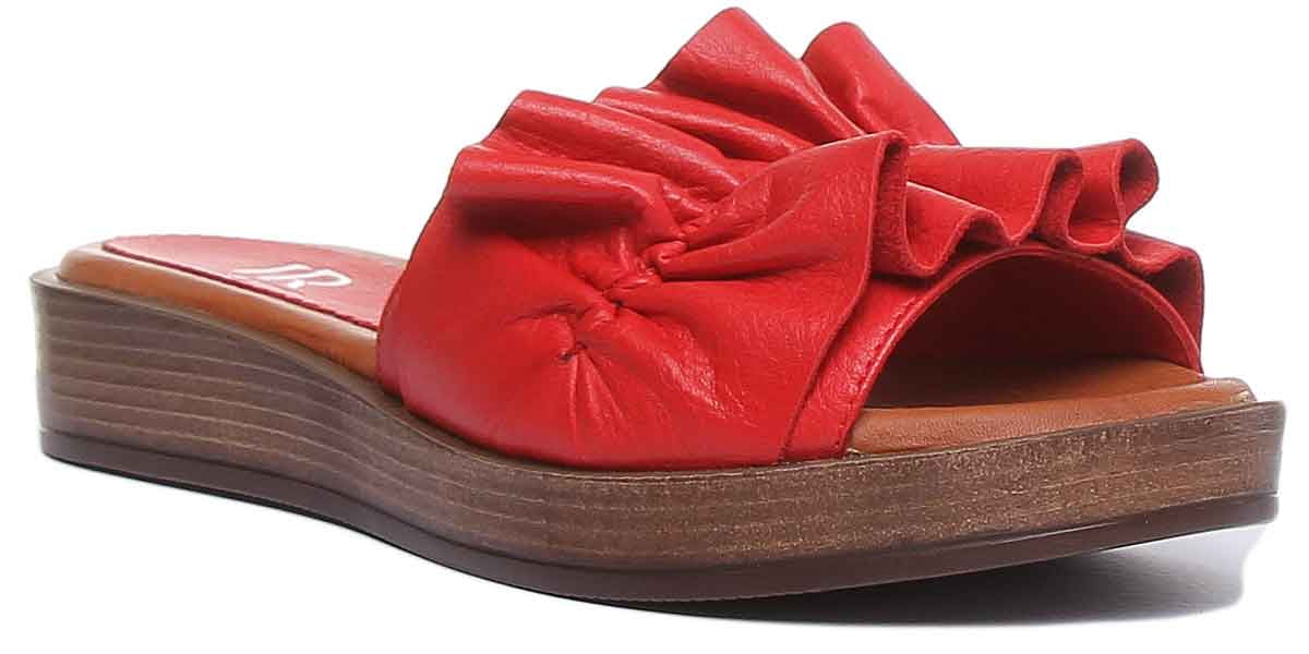 JUSTINREESS Myra Women's Ruffle Soft Leather Sandal In Red Size 7 ...