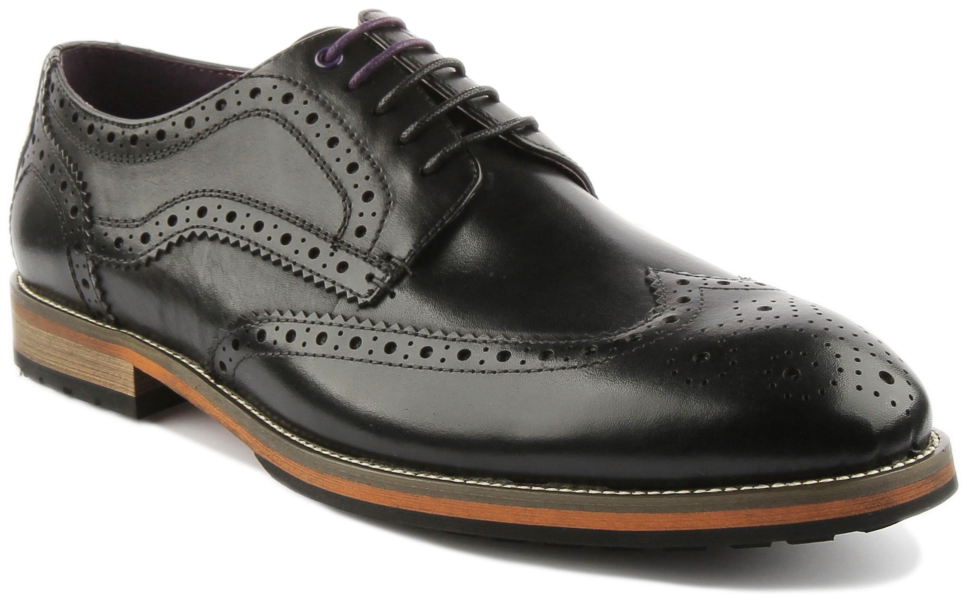 JUSTINREESS Rudolph Men's Leather Lace Up Brogue Shoes In Black Size 8 ...