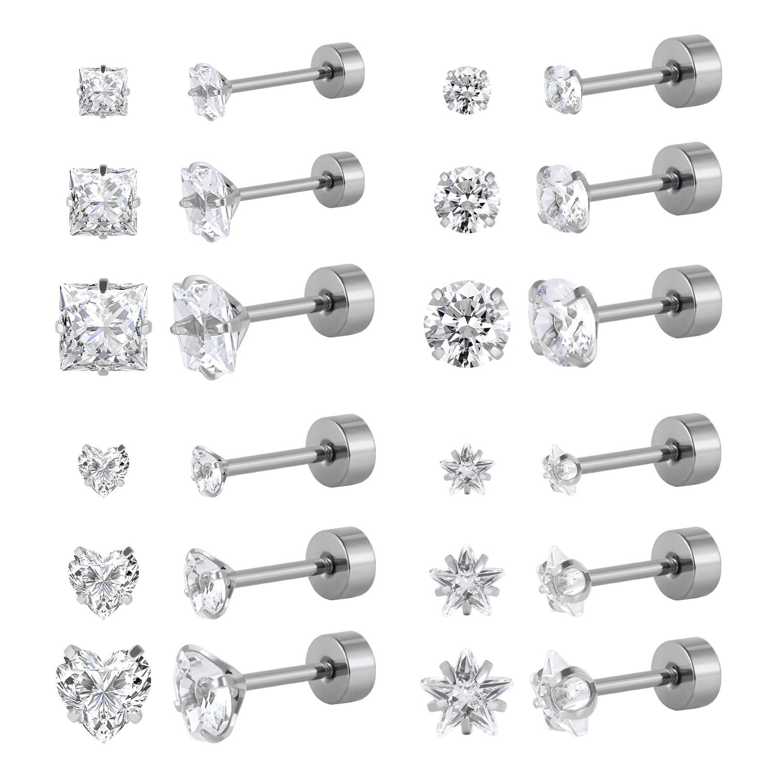 JUSTJANDM 12 Pairs Surgical Stainless Steel Screw back Stud Earrings ...
