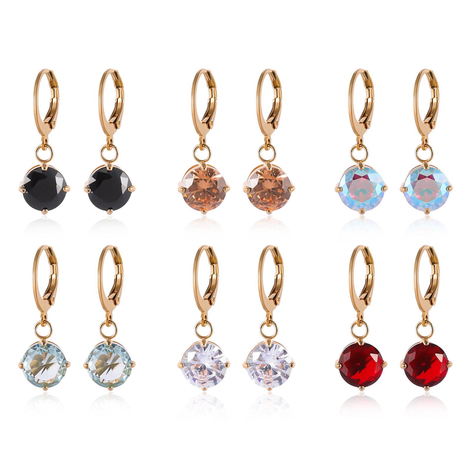 JUSTJANDM 6 Pairs Birthstone Leverback Dangle Earrings Set, Gold Plated ...
