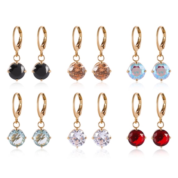 JUSTJANDM 6 Pairs Birthstone Leverback Dangle Earrings Set, Gold Plated ...