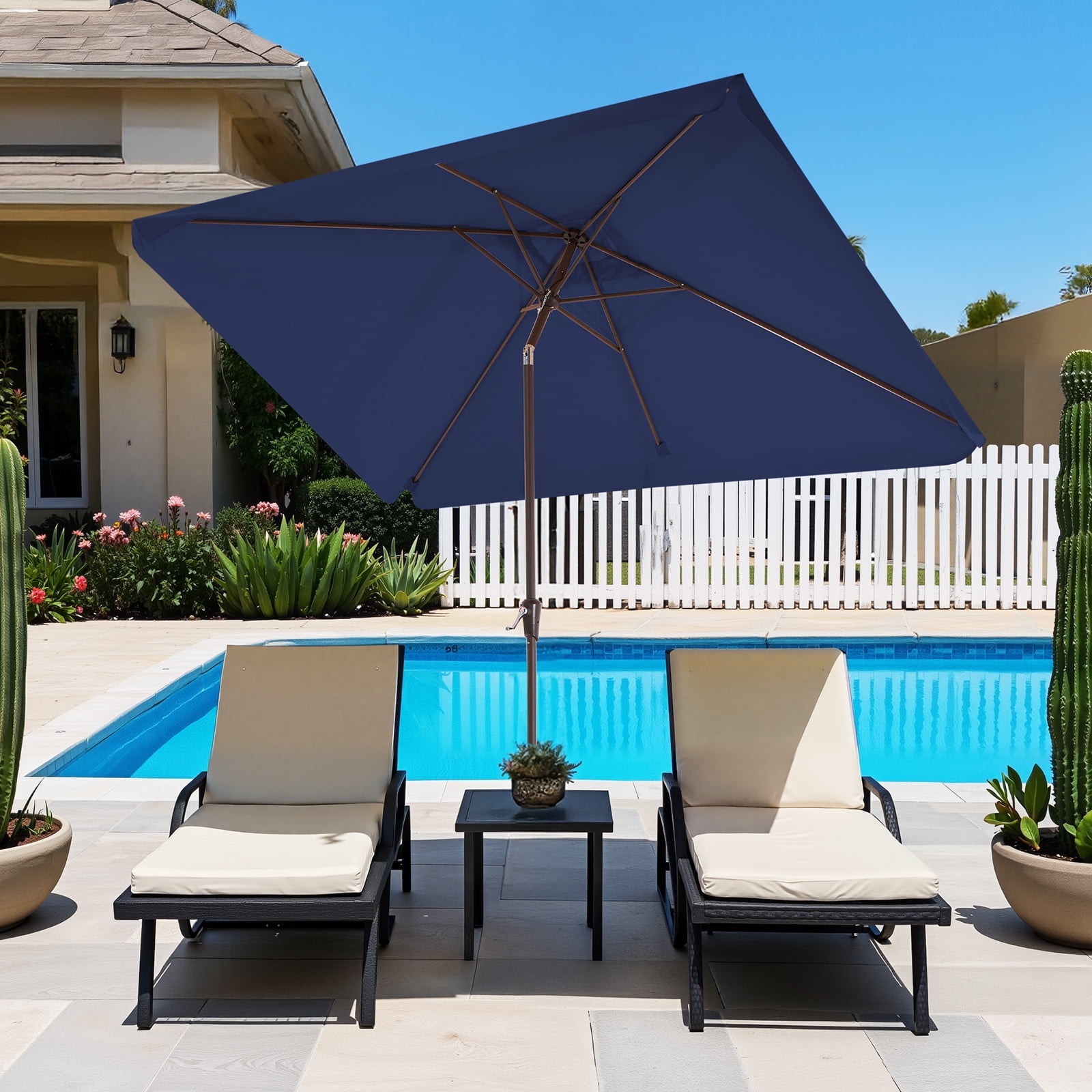 JUSTLET 10 FT Outdoor Patio Umbrella with Crank Sysytem and 8 Sturdy Ribs, Rectangle Umbrella ...