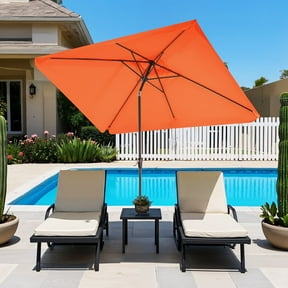 JUSTLET 6.5'x10' Rectangular Patio Umbrella, Turquoise, Durable Outdoor ...