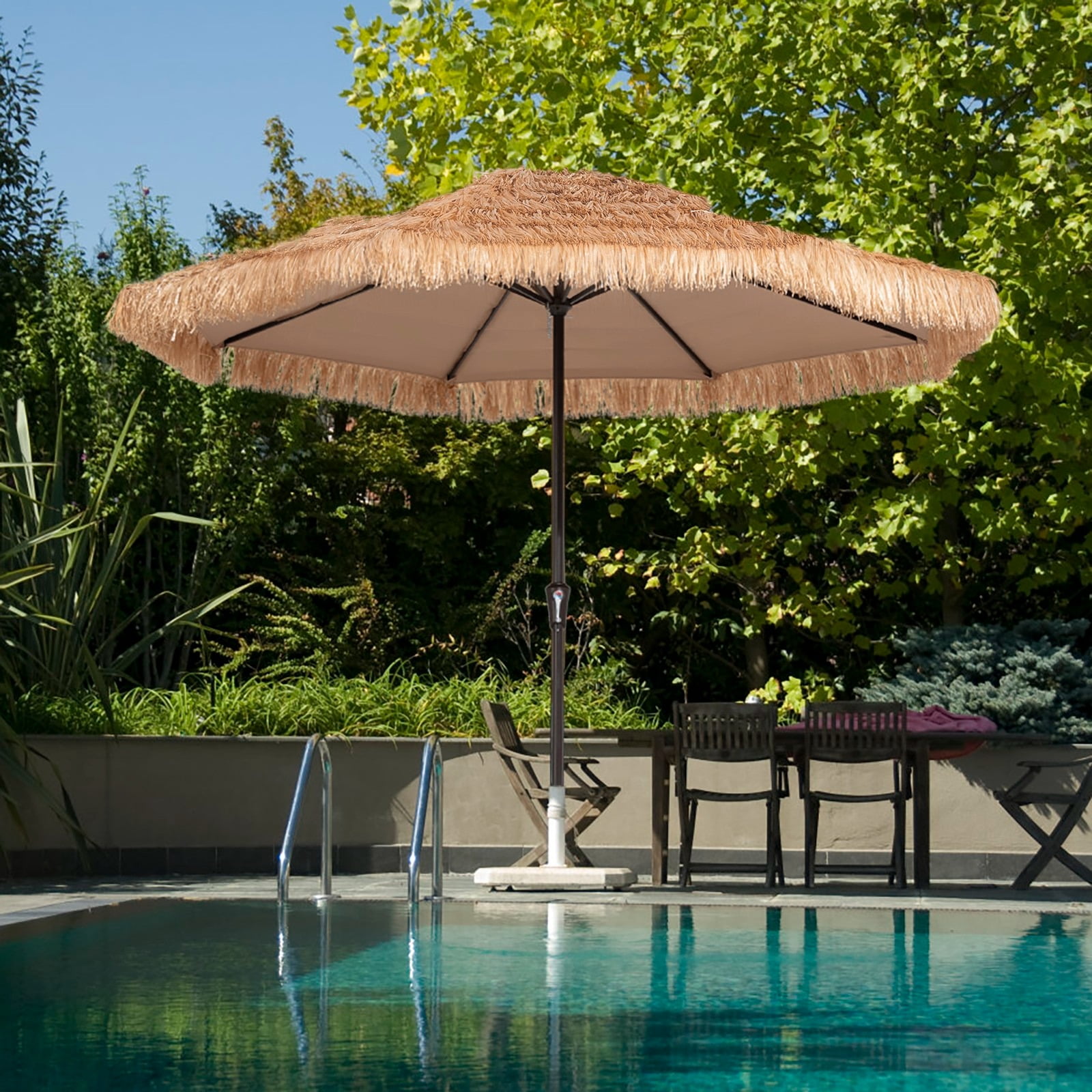 JUSTLET 10' Outdoor Thatched Hawaiian Tiki Patio Umbrella with Crank ...