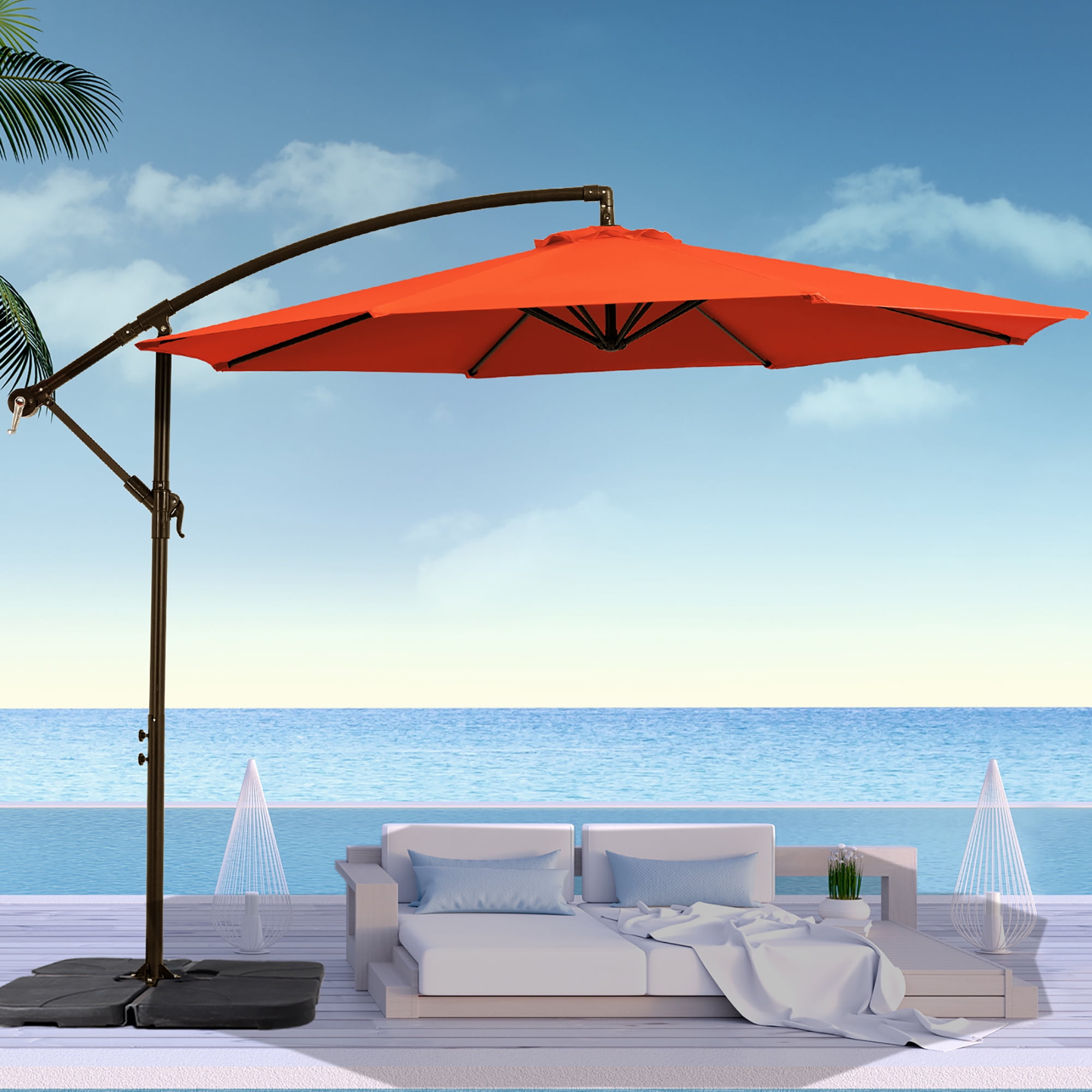 JUSTLET 10 ft Hanging Offset Cantilever Patio Umbrella W/ Weight Base ...