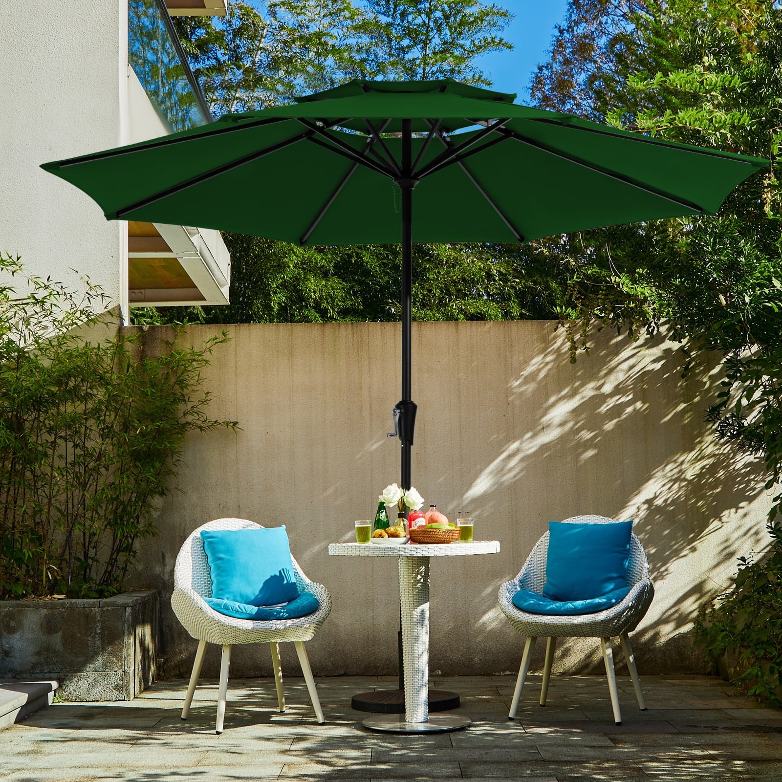 JUSTLET 11 ft 2 Tiers Outdoor Market Patio Umbrella w/ Crank, Green ...