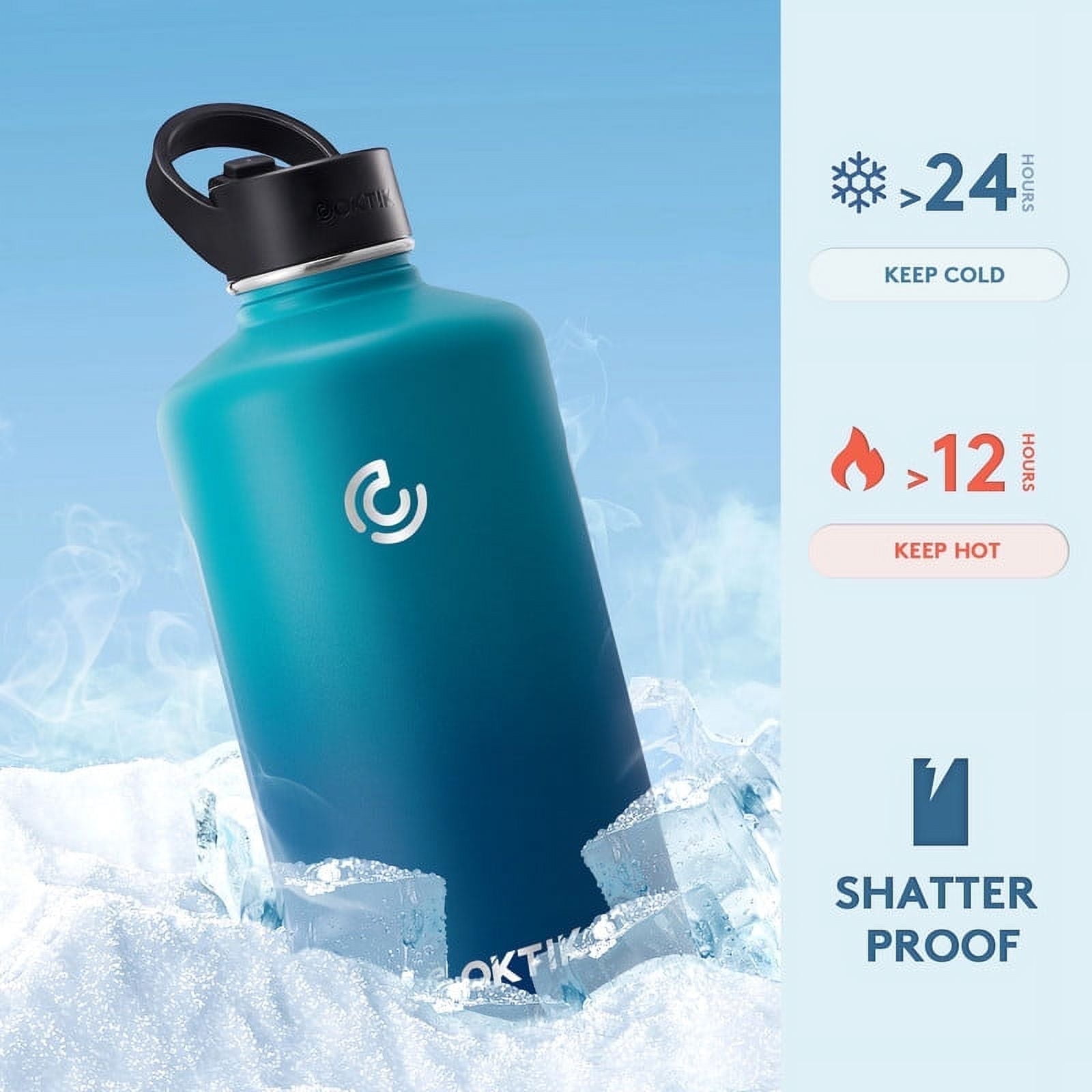 JUSTLET 128 oz (3800ml) Insulated Stainless Steel Water Bottle with 2 ...