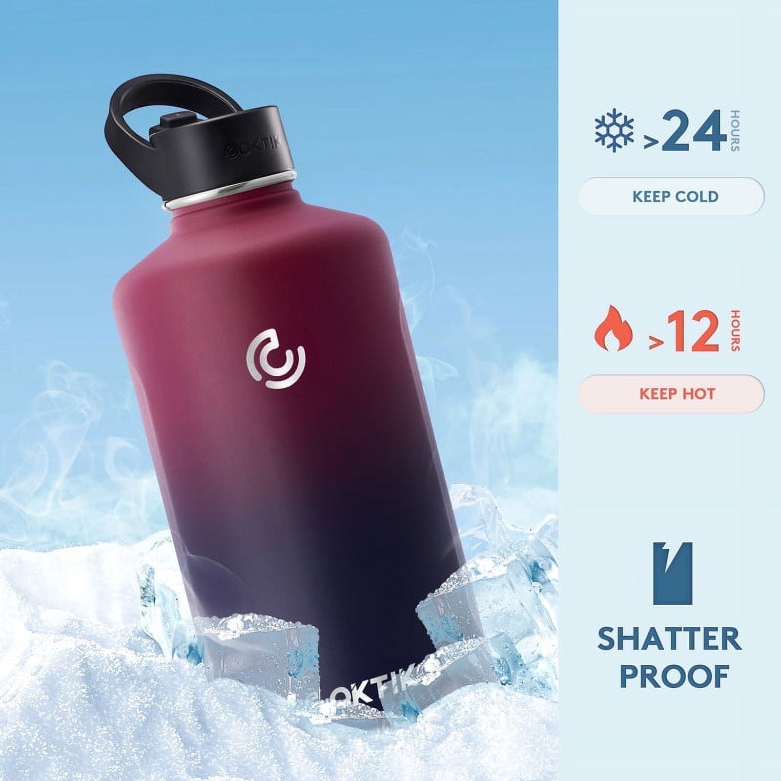 JUSTLET 128 oz (3800ml) Insulated Stainless Steel Water Bottle with 2 ...