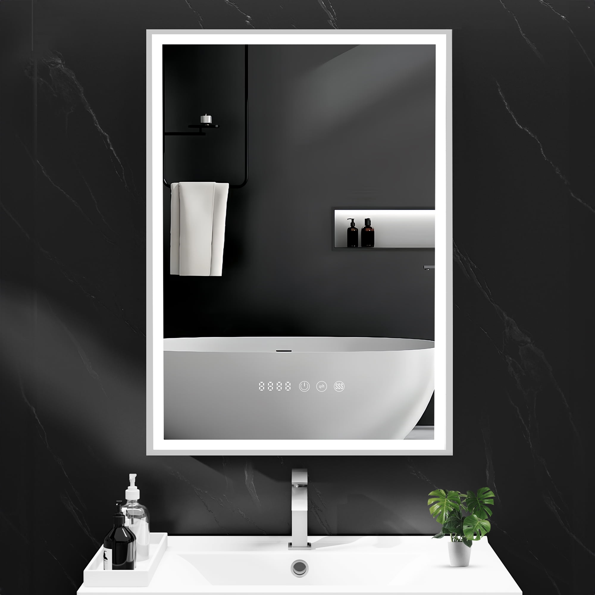 JUSTLET 19.69"W×27.56"H LED Lighted Bathroom Medicine Mirror Cabinet with Anti-Fog Dimmable ...