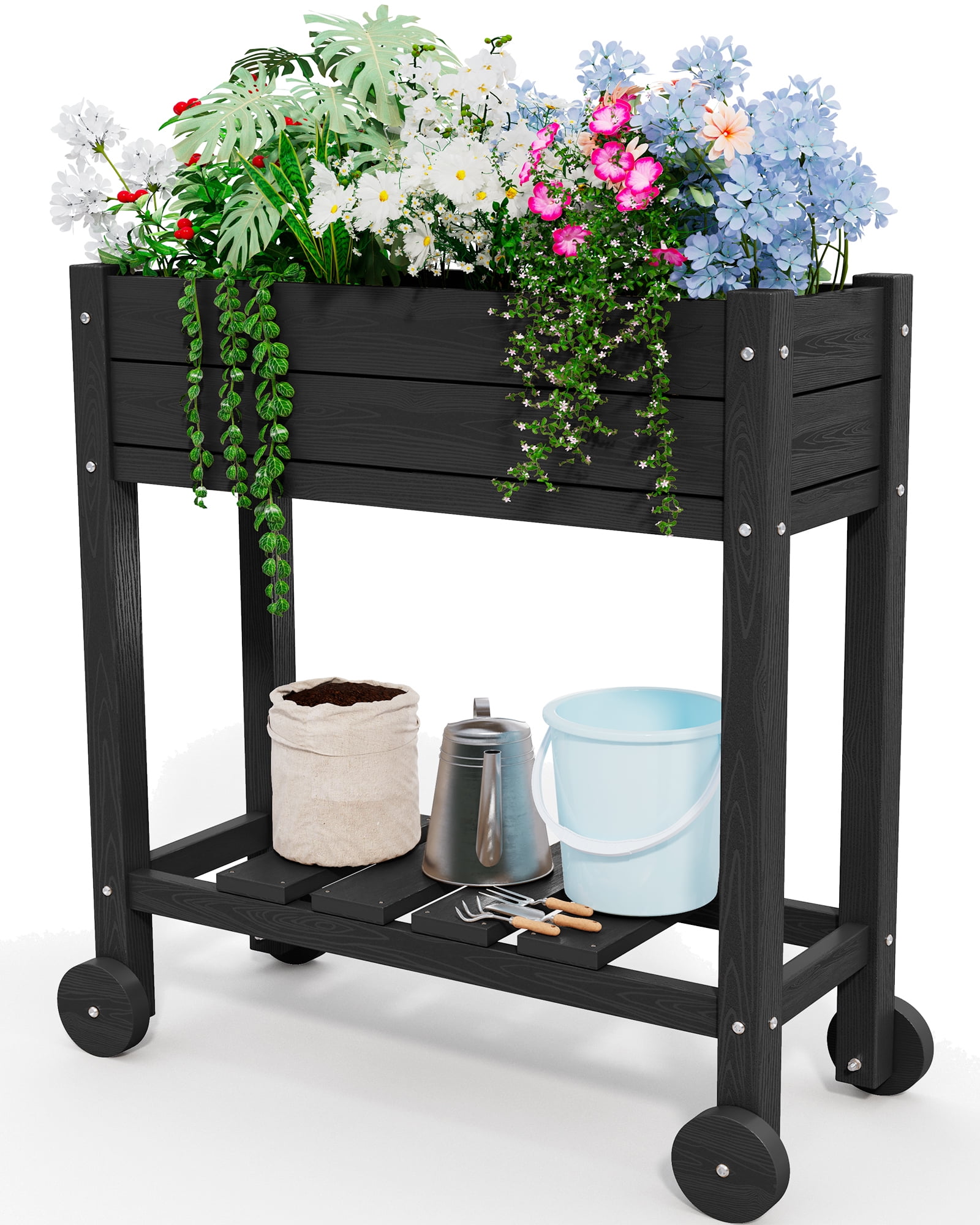 JUSTLET 2 Layers Raised Planter Box W/ Stand, Plant Flower Stand for ...
