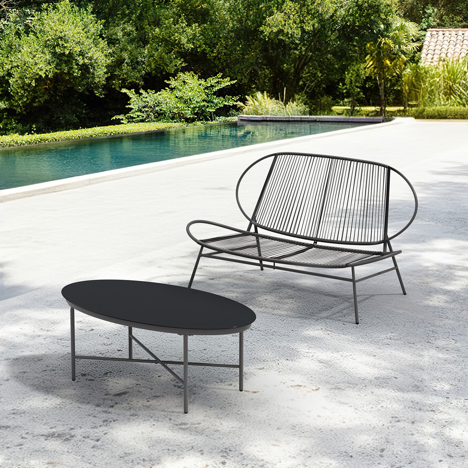 JUSTLET 2-Piece Outdoor Loveseat Set, Patio Furniture Bench Sofa with ...