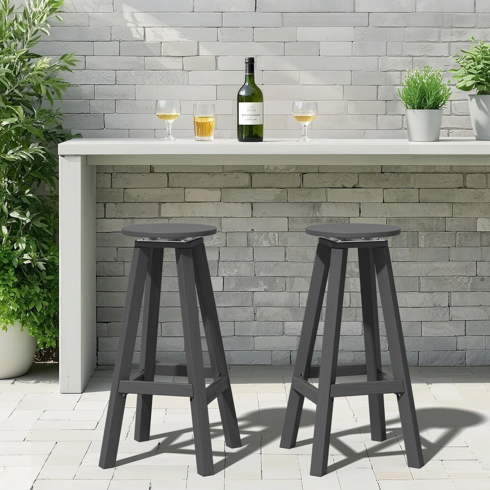 JUSTLET 2-Piece Swivel Bar Stool Set, Outdoor Patio Bistro Chairs with ...