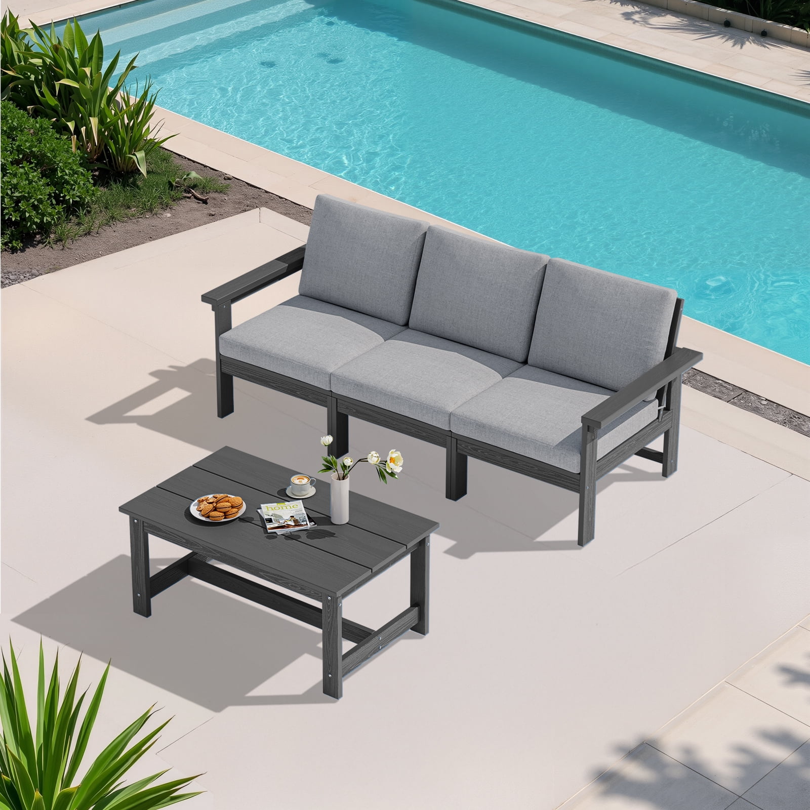 JUSTLET 2 Pieces HDPE Patio Furniture Set, Outdoor Patio Conversation ...