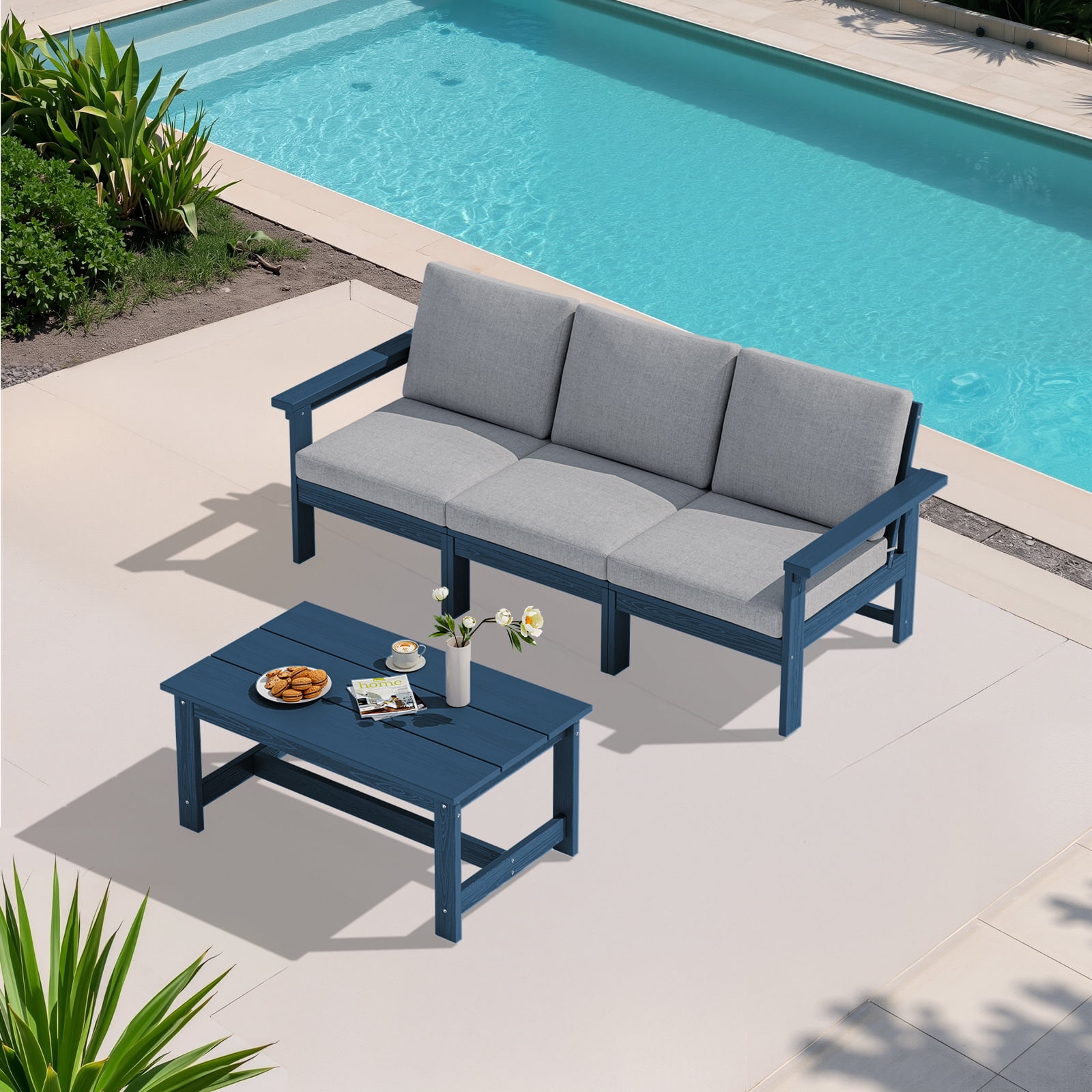 JUSTLET 2 Pieces HDPE Patio Furniture Set, Outdoor Patio Conversation ...