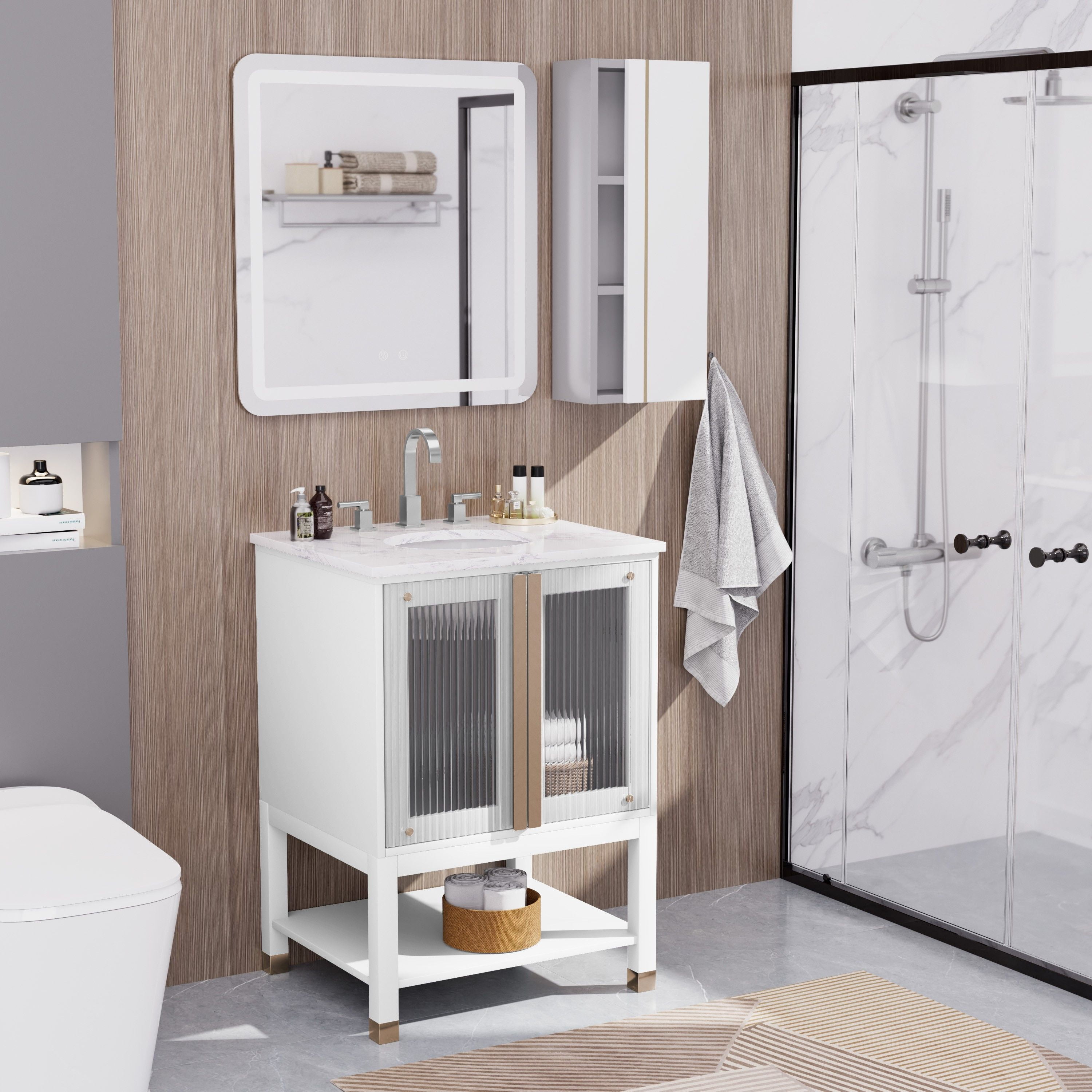 JUSTLET 24" Bathroom Vanity with Single Sink Ceramic, Modern Bathroom ...