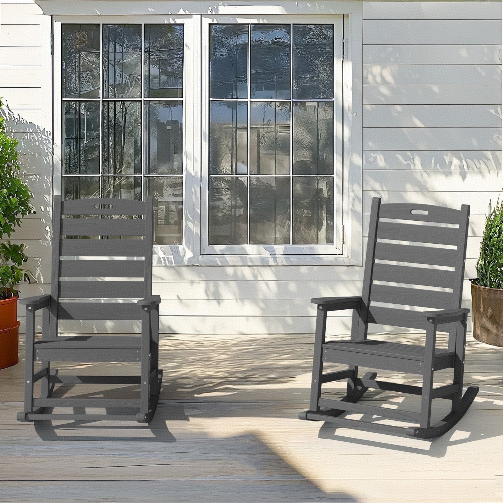 JUSTLET 2PC Outdoor Rocking Chair with Footrest, High Back HDPE ...