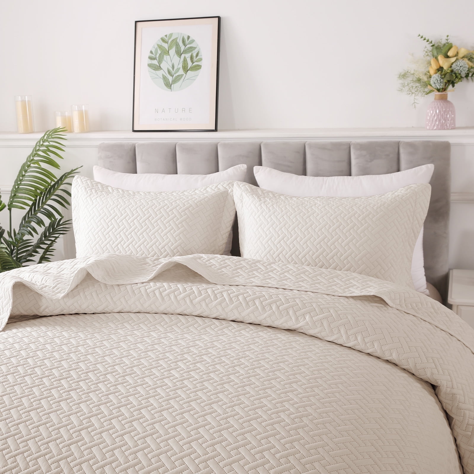 JUSTLET 3-Piece Beige Quilt Bedding Sets, Queen - Walmart.com