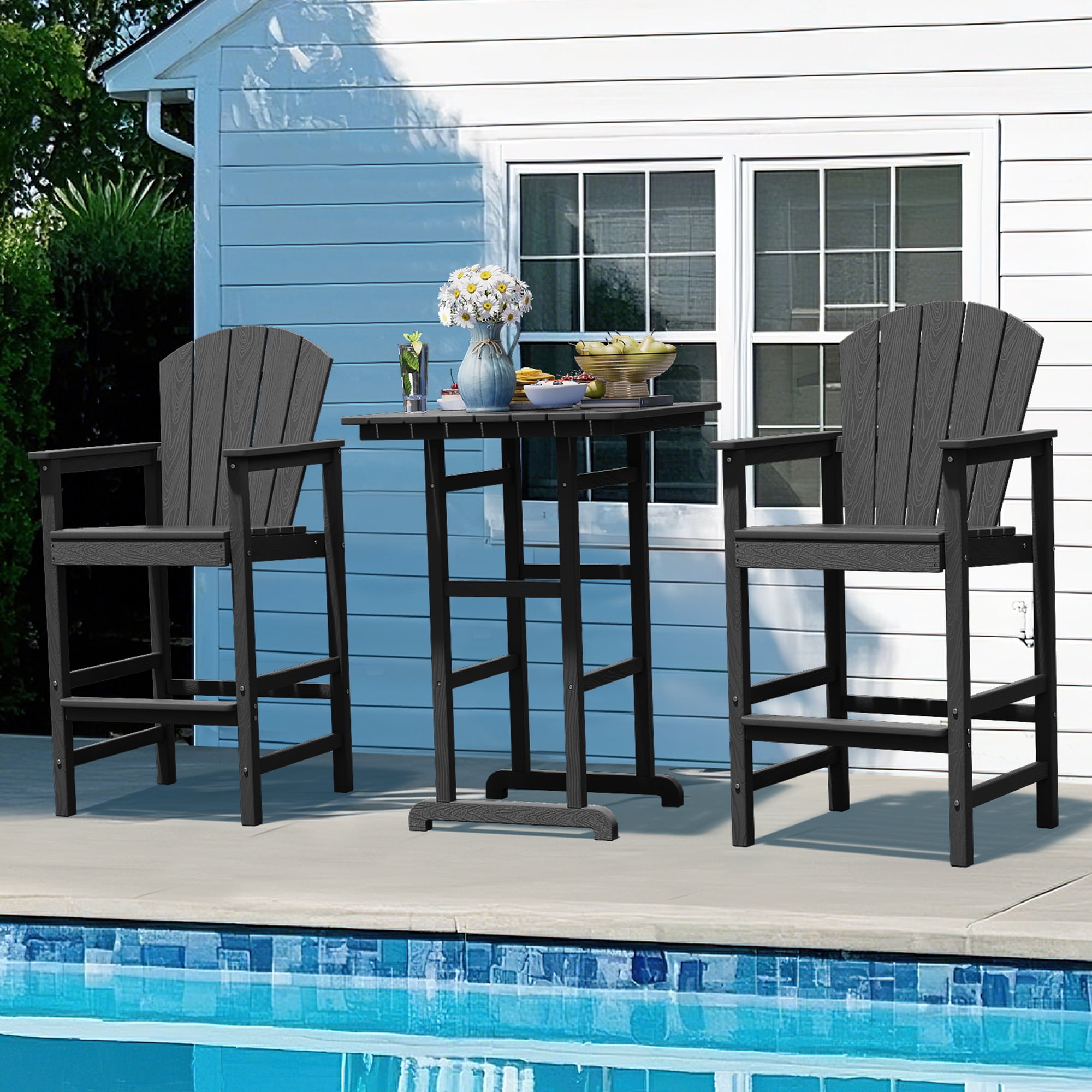JUSTLET 3 Piece Outdoor Bistro Sets, HDPE Eco-Friendly Bar Sets, High ...