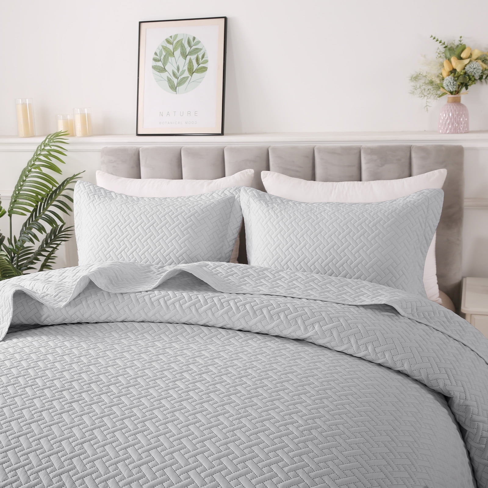 JUSTLET 3-Piece Light Gray Quilt Bedding Sets, King - Walmart.com