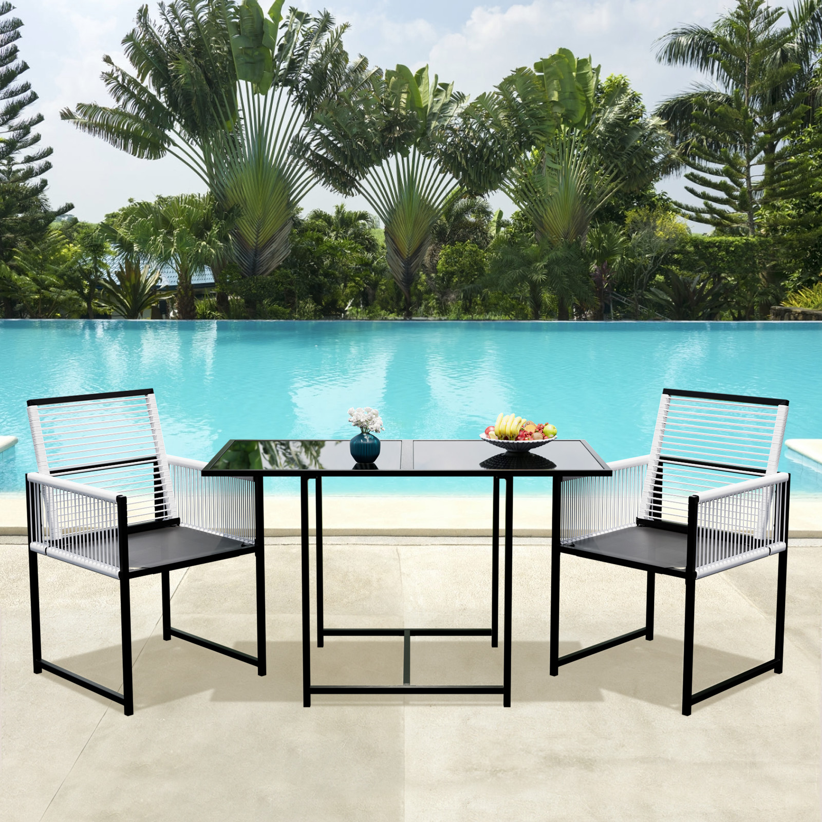 Outdoor Bar Dining Table Set, 5-Pcs Rattan Patio Bistro Sets, Counter ...