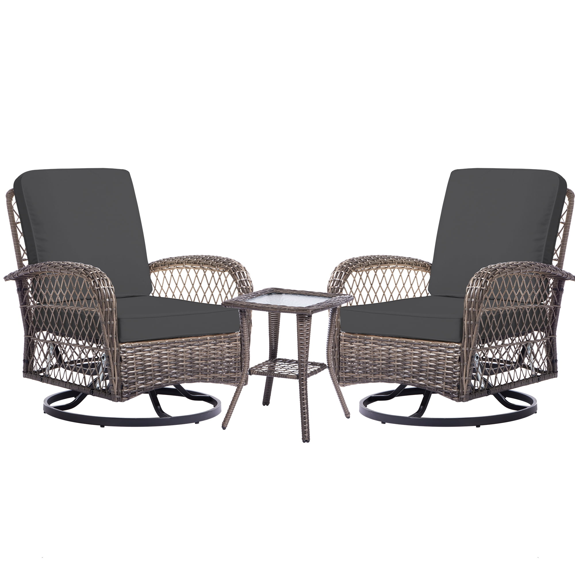 JUSTLET 3-Piece Rocking Wicker Chairs with Rotating Base & Side Table ...