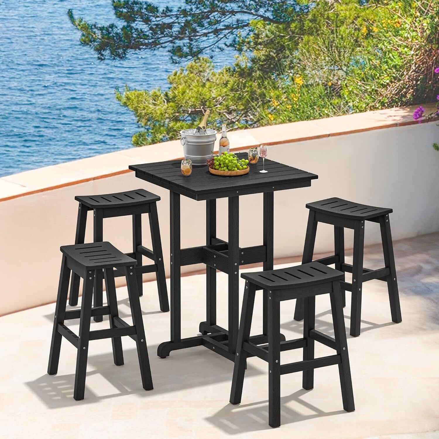 JUSTLET 3-Piece Swivel Bar Height Table and Stool Set - HDPE Rotating ...