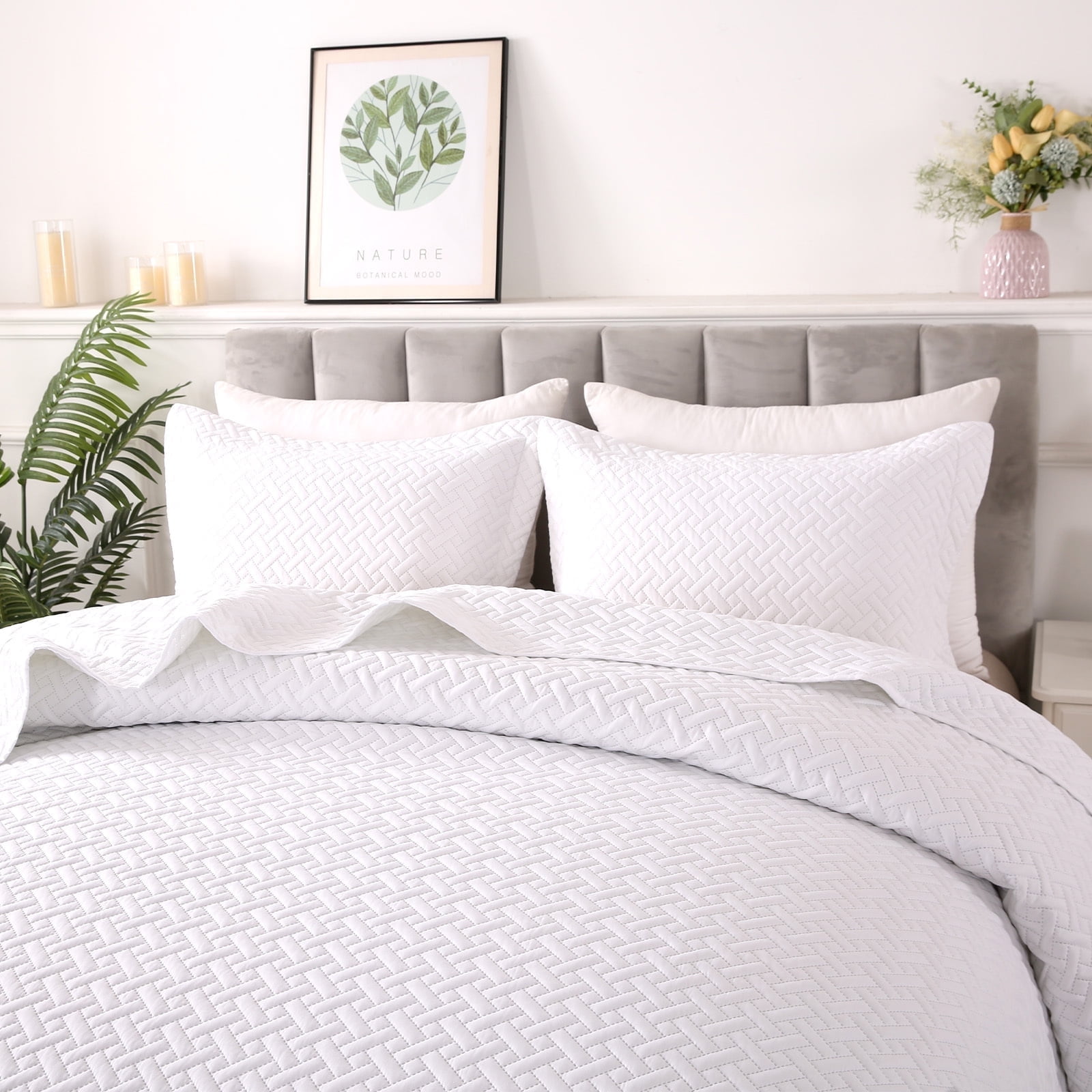 JUSTLET 3-Piece White Quilt Bedding Sets, King - Walmart.com