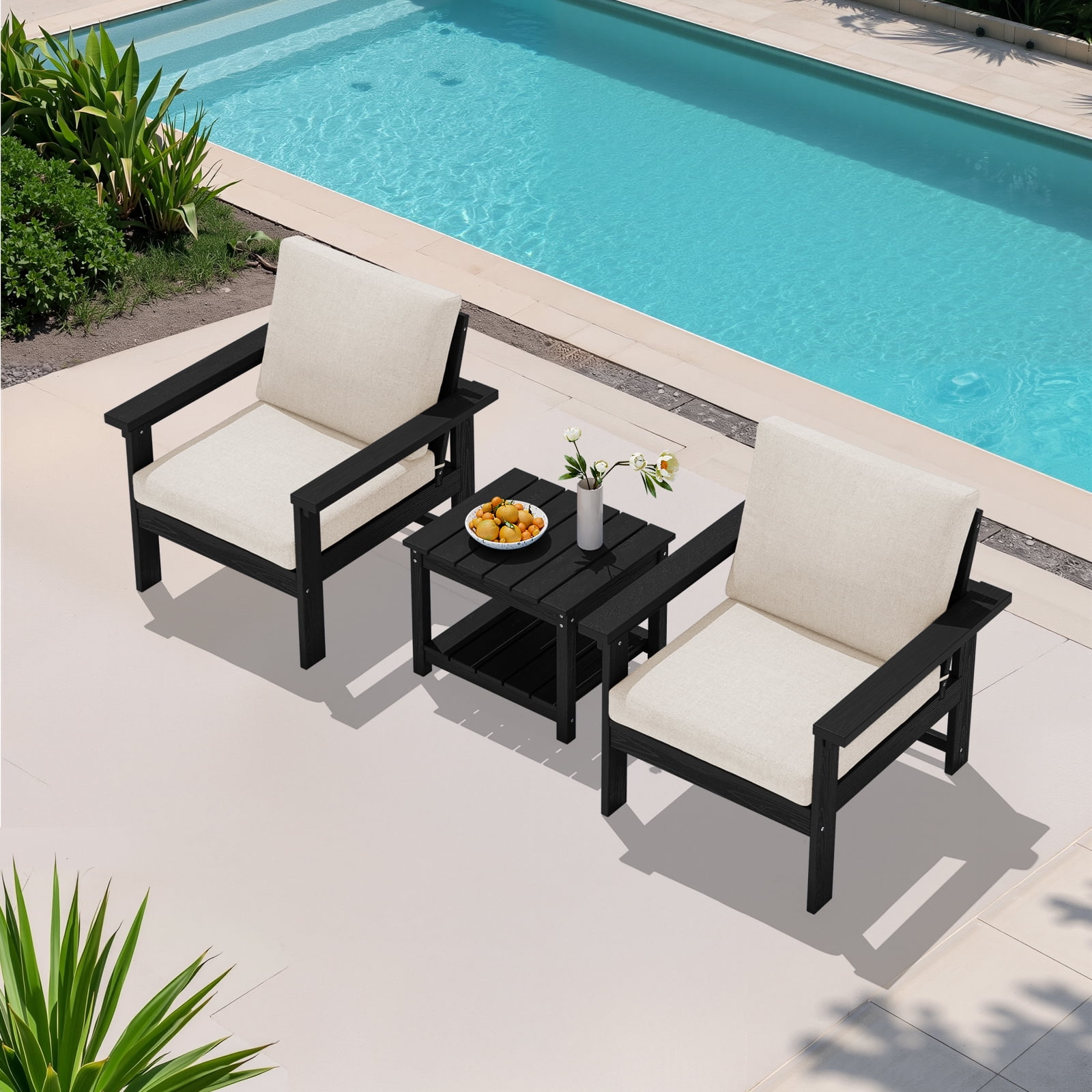 JUSTLET 3 Pieces HDPE Patio Furniture Set, Outdoor Patio Conversation ...