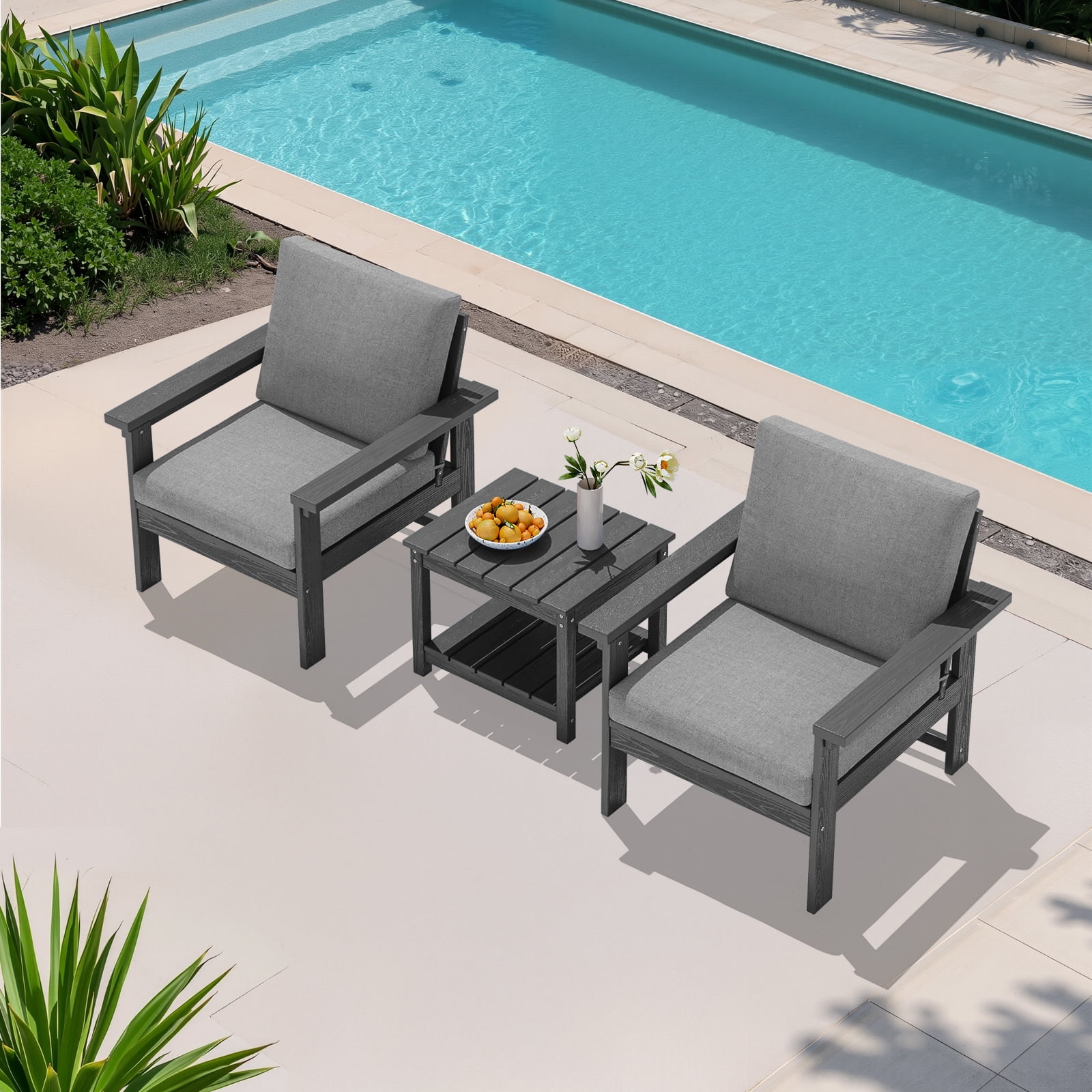 JUSTLET 3 Pieces HDPE Patio Furniture Set, Outdoor Patio Conversation ...