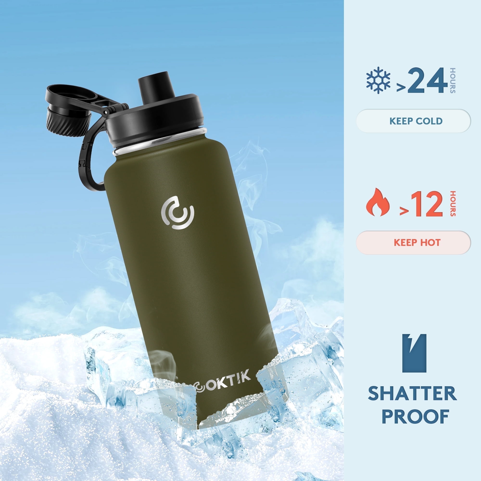 JUSTLET 32 oz (950ml) Insulated Stainless Steel Water Bottle with 3 ...
