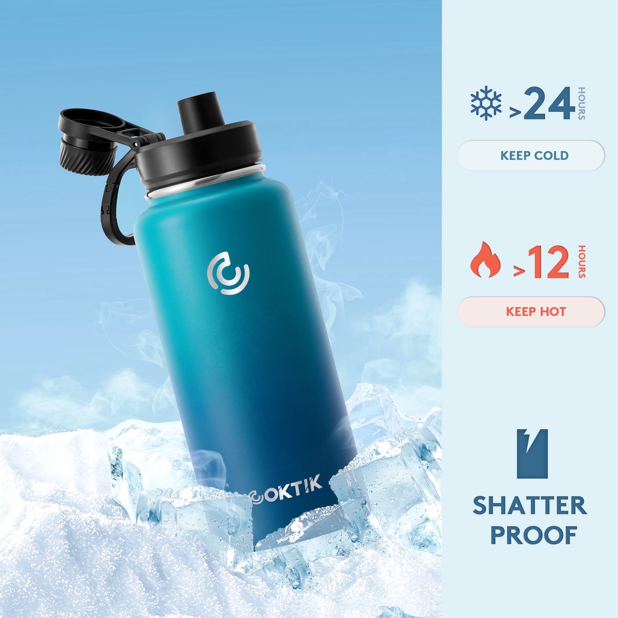 JUSTLET 32 oz (950ml) Insulated Stainless Steel Water Bottle with 3 ...