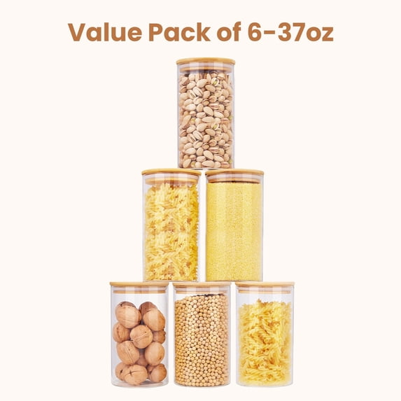 JUSTLET 37oz Glass Storage Containers, Airtight Bamboo Lids, Pantry ...