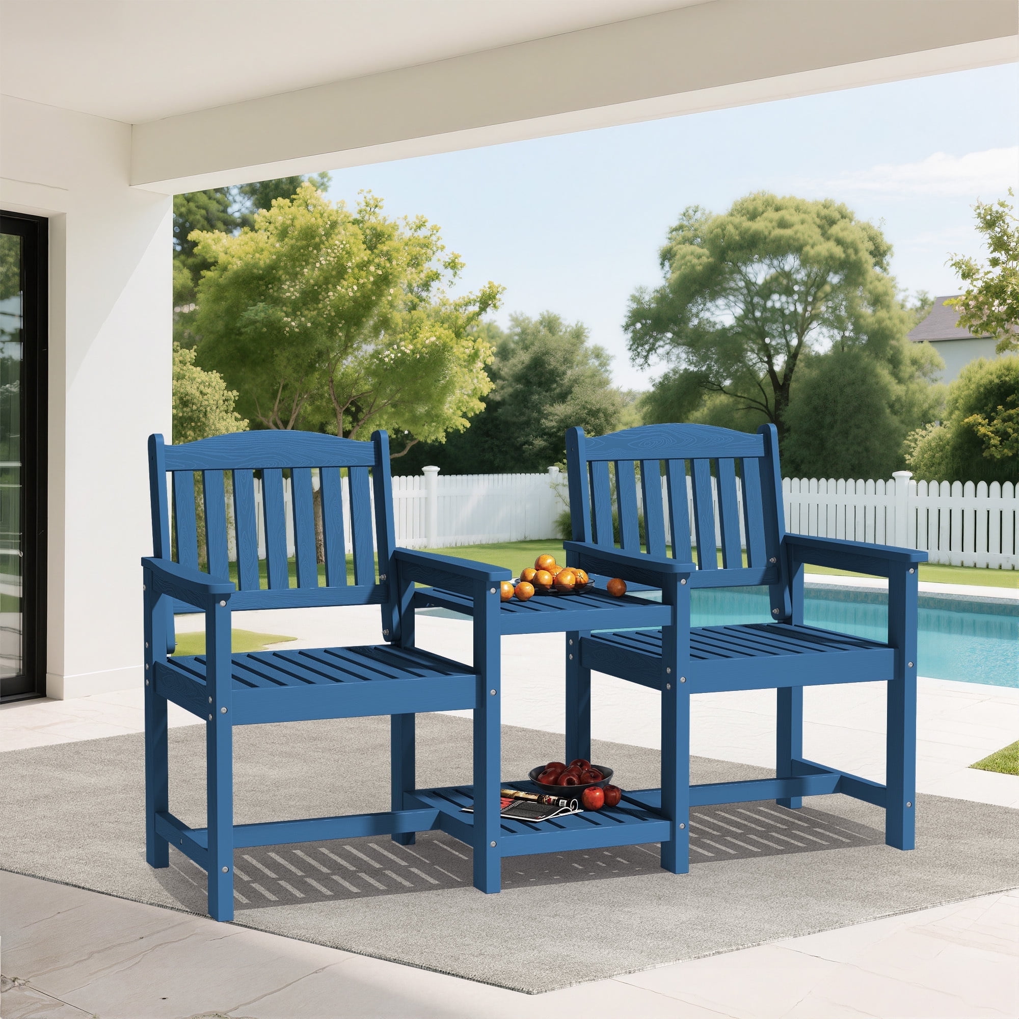 JUSTLET All - Weather HDPE Double Patio Chair with 2 - Tier Connected ...