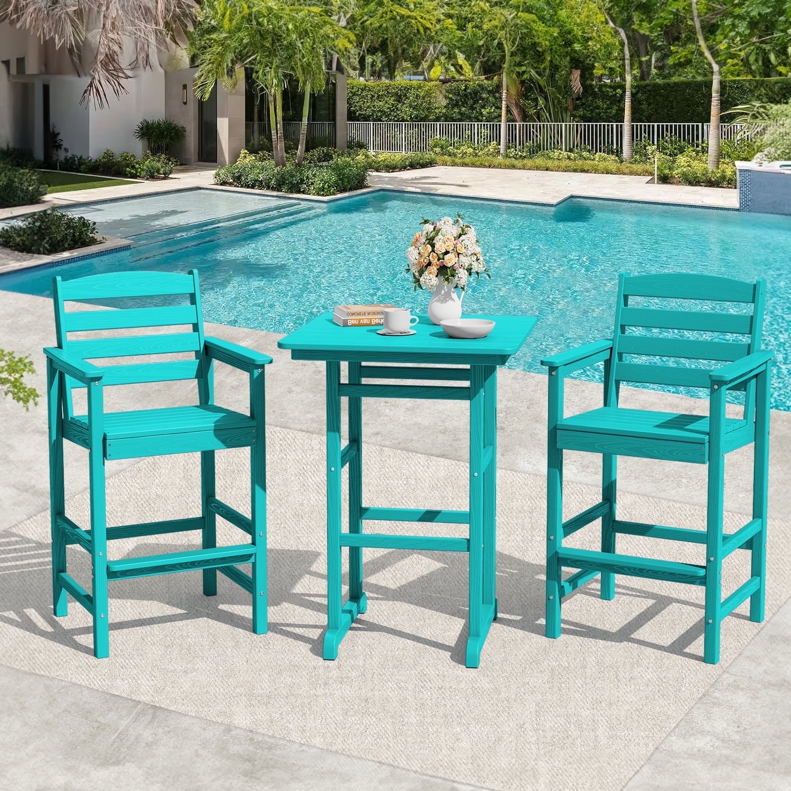 JUSTLET 3PC Wider-Size Outdoor Bar Stools, Oversize Tall Adirondack ...