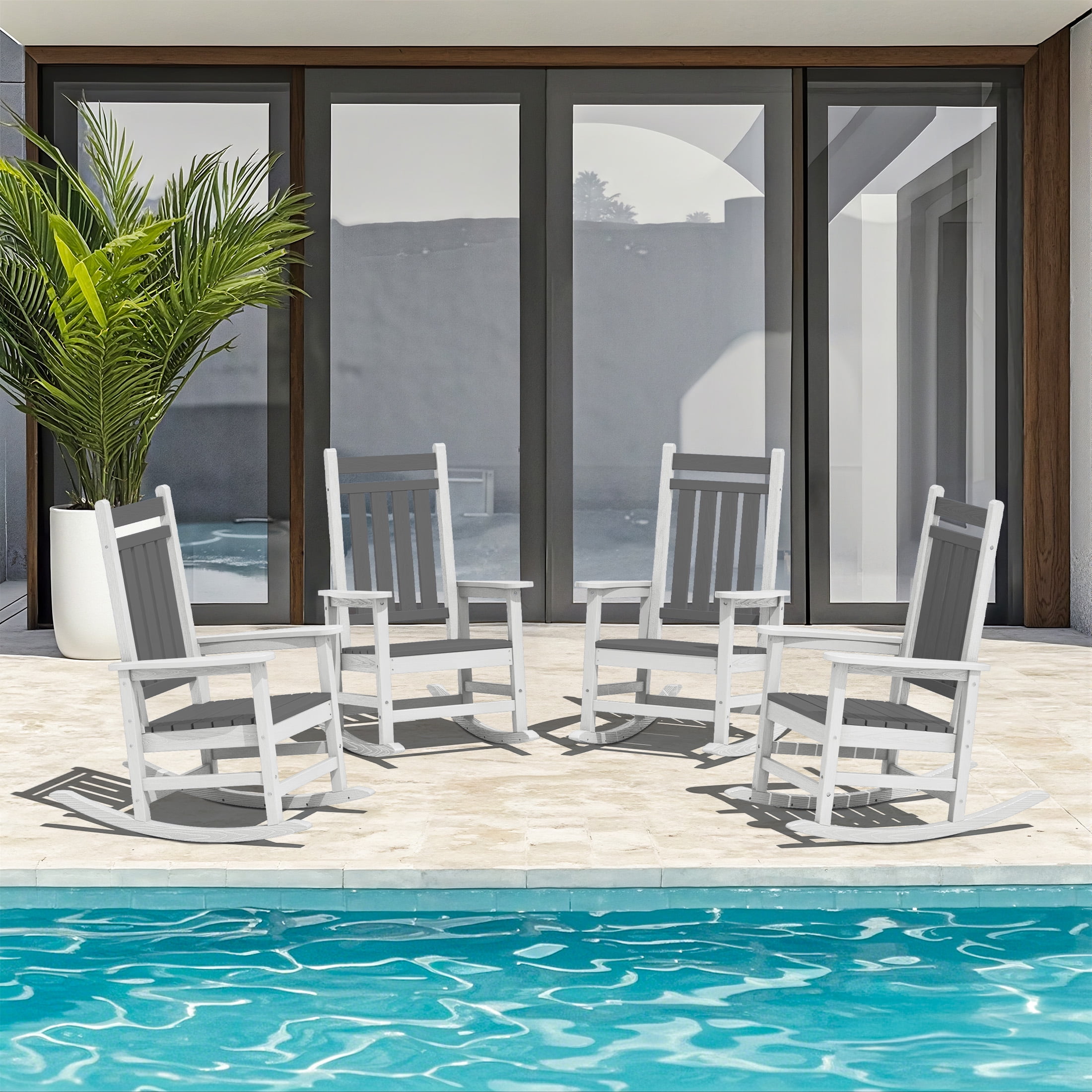 JUSTLET 4 Pieces Outdoor Rocking Chair for porch, HDPE Plastic Porch ...