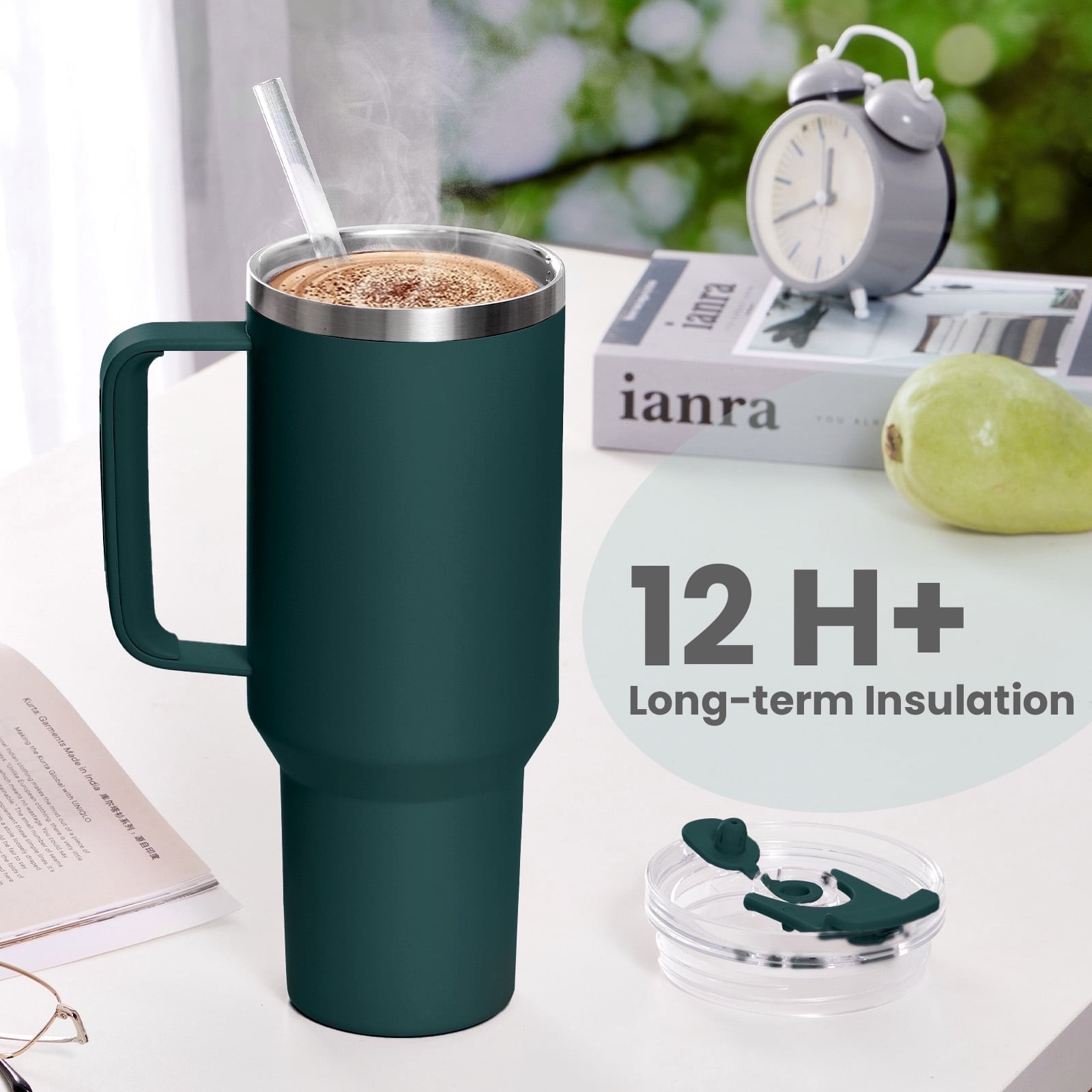 JUSTLET 40 oz Vacuum Insulated Stainless Steel Travel Mug, Tumbler with ...