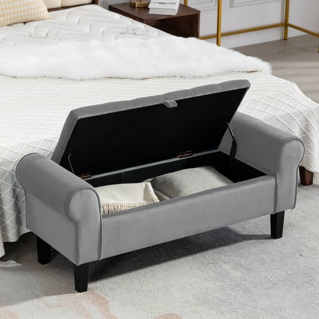 JUSTLET 48.4" Upholstered Storage Bench with Armrest, Suitable for ...