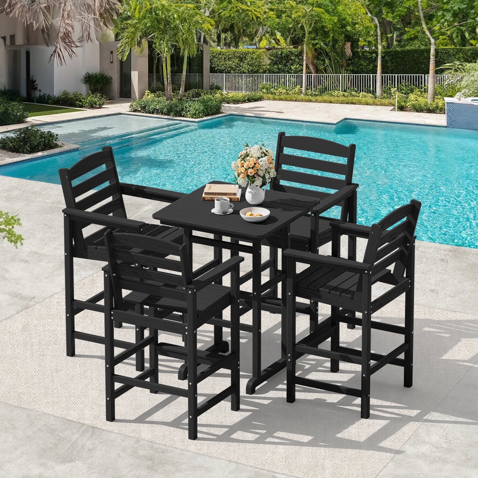 JUSTLET 5-Piece HDPE Outdoor Bar Table and Chairs Set, Oversize ...