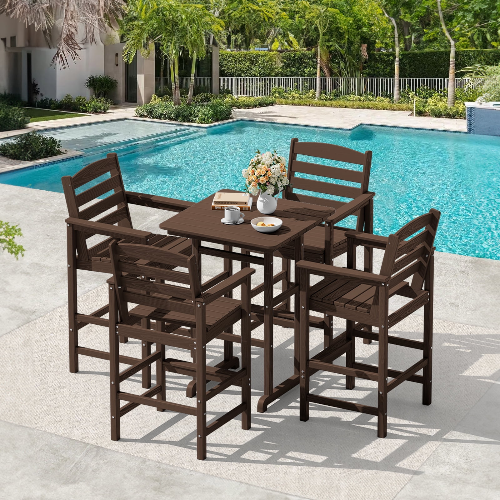 JUSTLET 5-Piece HDPE Outdoor Plastic Balcony Chair Set with Bar Stools ...