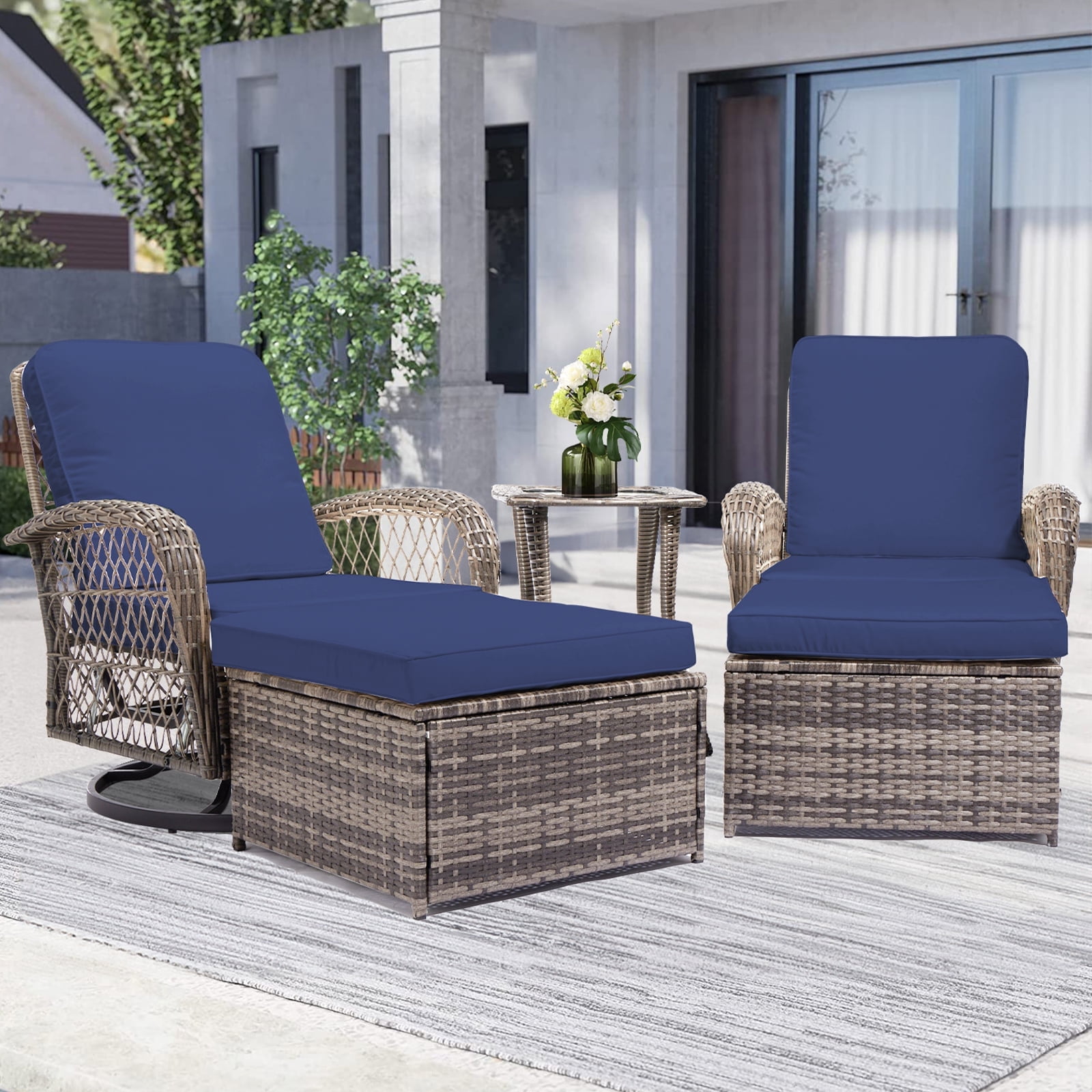 JUSTLET 5-Pc Patio Wicker Bistro Set, Outdoor Rockers, Side Table ...