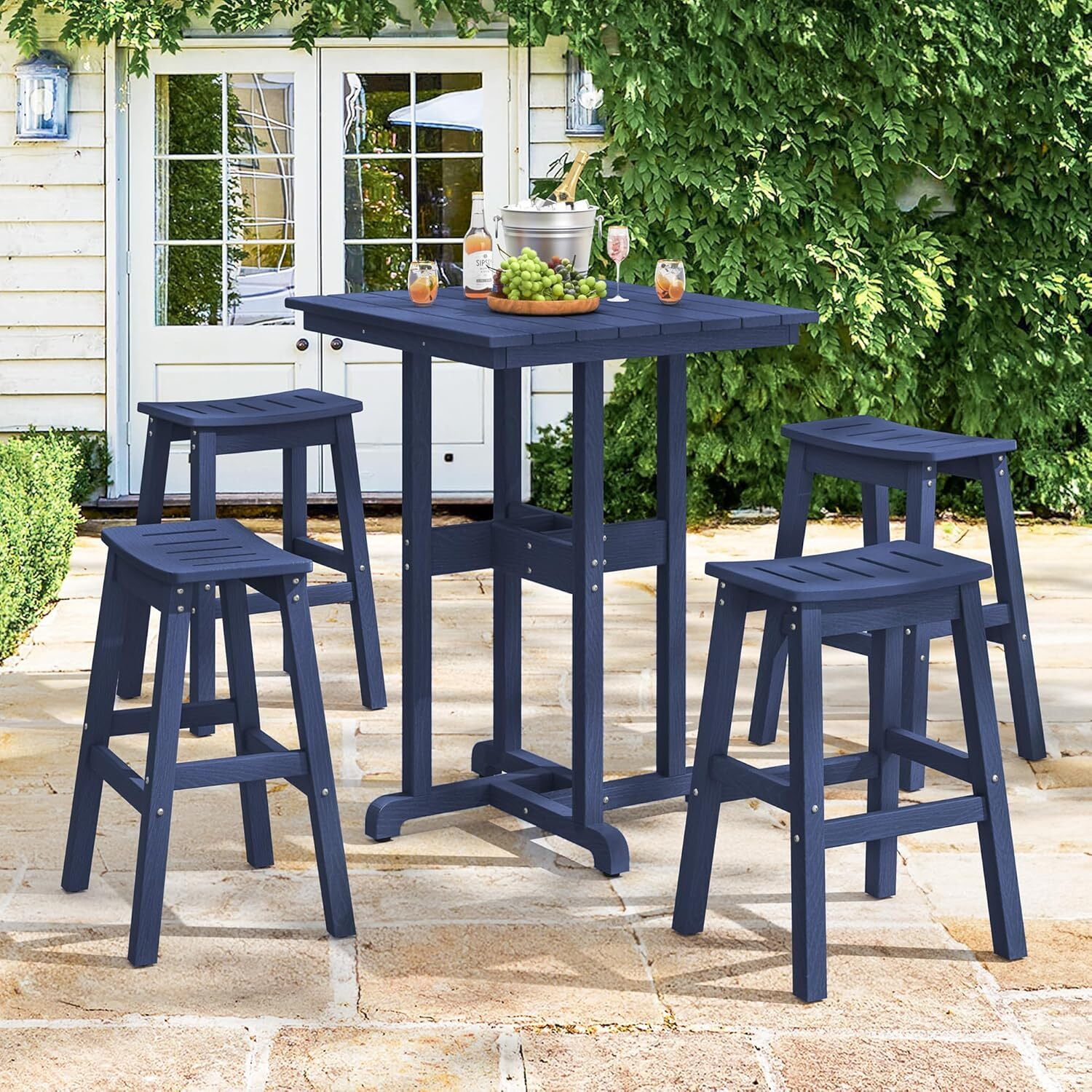 JUSTLET 5-Piece Swivel Bar Height Table and Stool Set - HDPE Rotating ...
