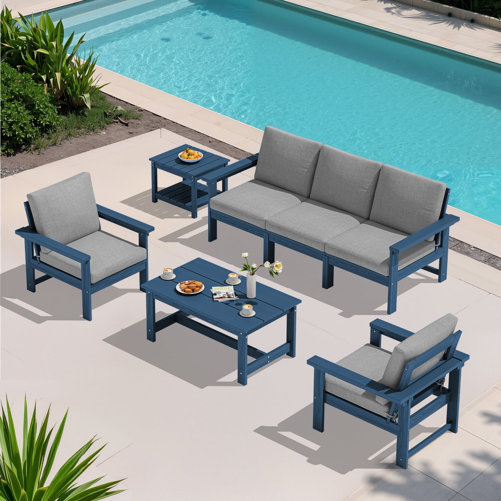 JUSTLET 5 Pieces HDPE Patio Furniture Set,Outdoor Patio Conversation ...