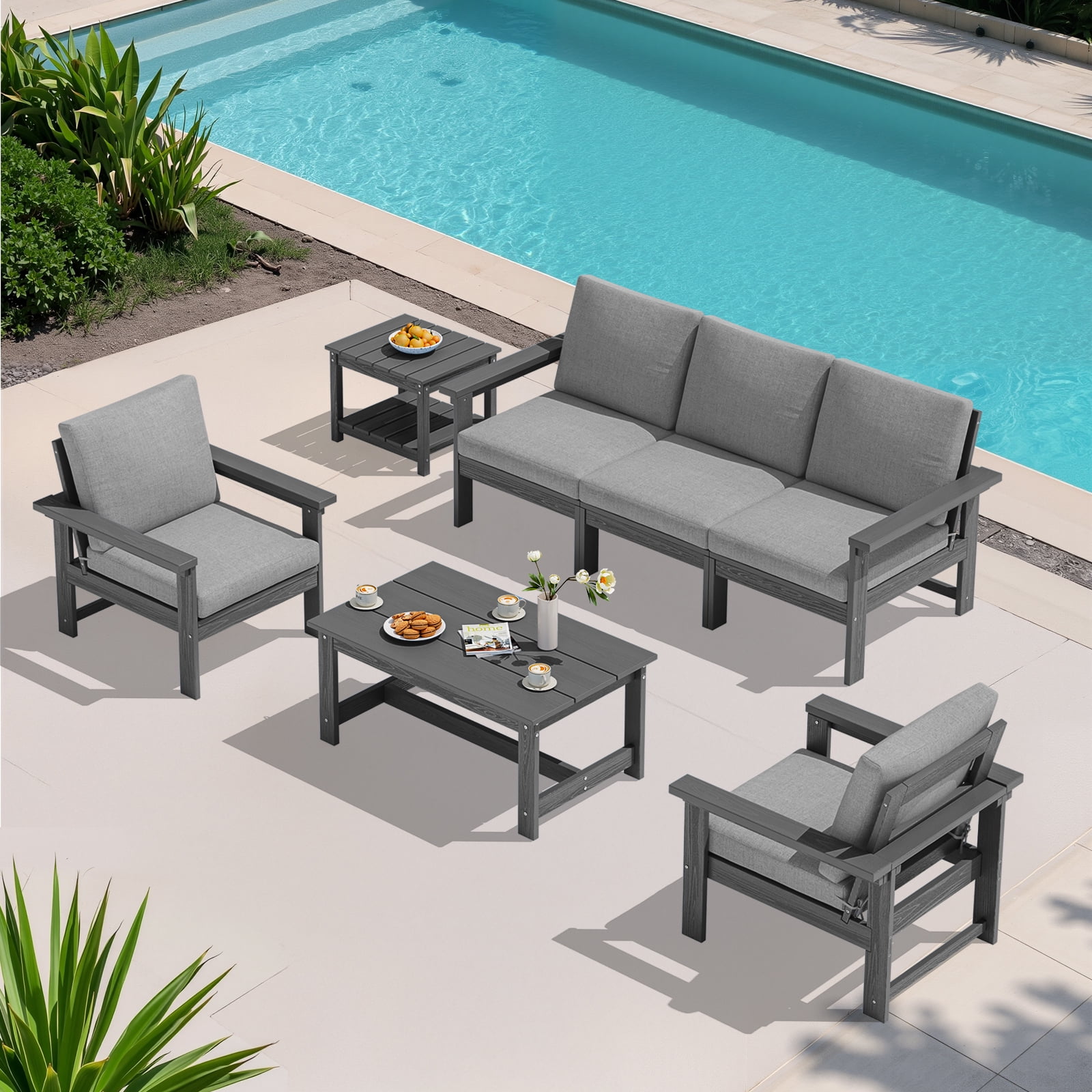 JUSTLET 5 Pieces HDPE Patio Furniture Set,Outdoor Patio Conversation ...