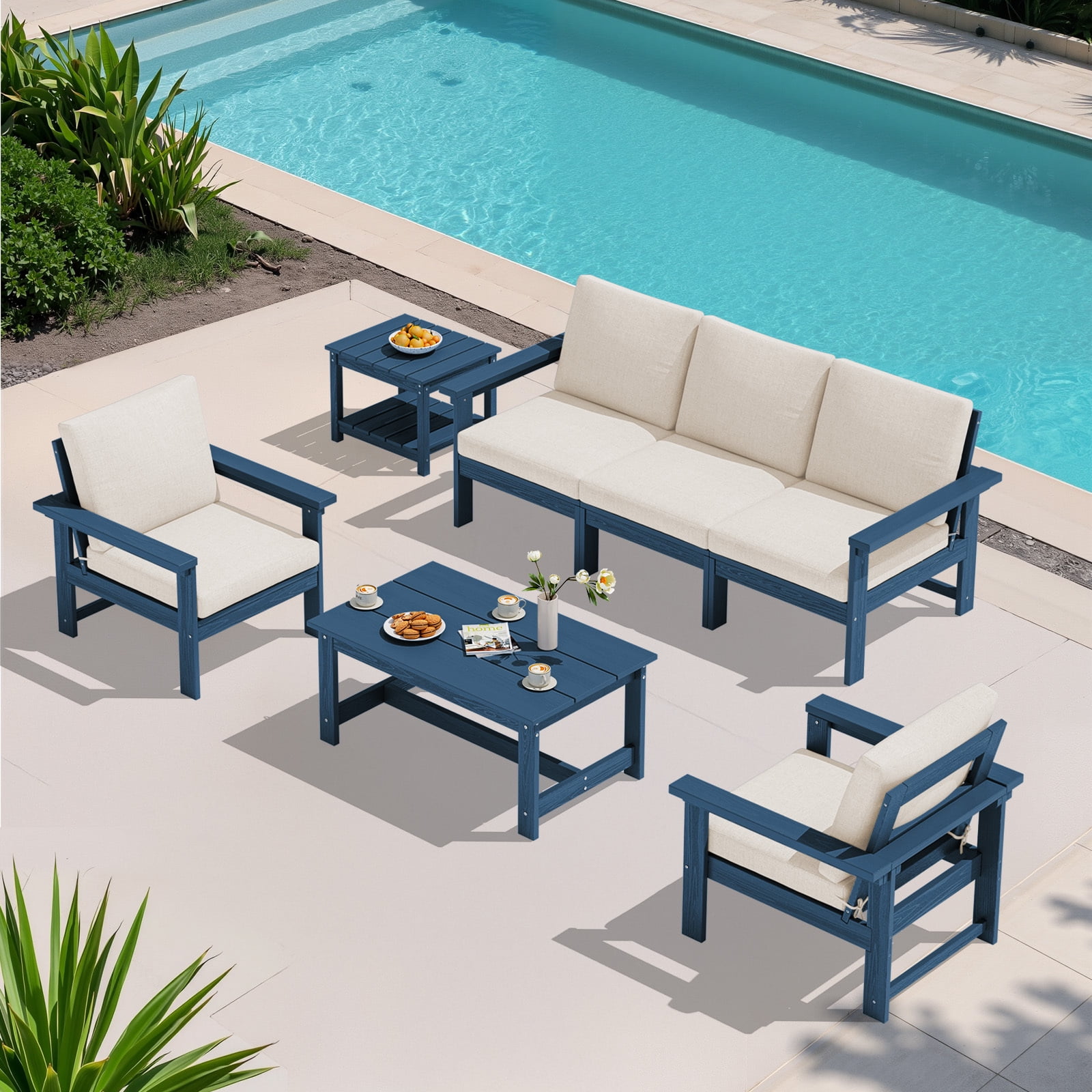 JUSTLET 5 Pieces HDPE Patio Furniture Set,Outdoor Patio Conversation ...
