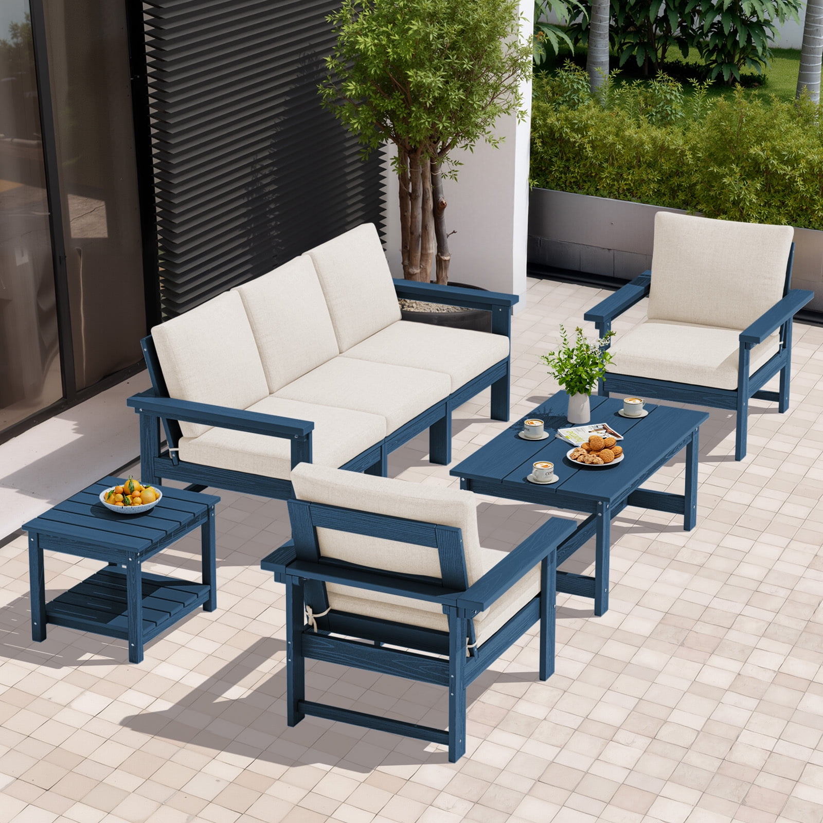JUSTLET 5 Pieces HDPE Patio Furniture Set,Outdoor Patio Conversation ...