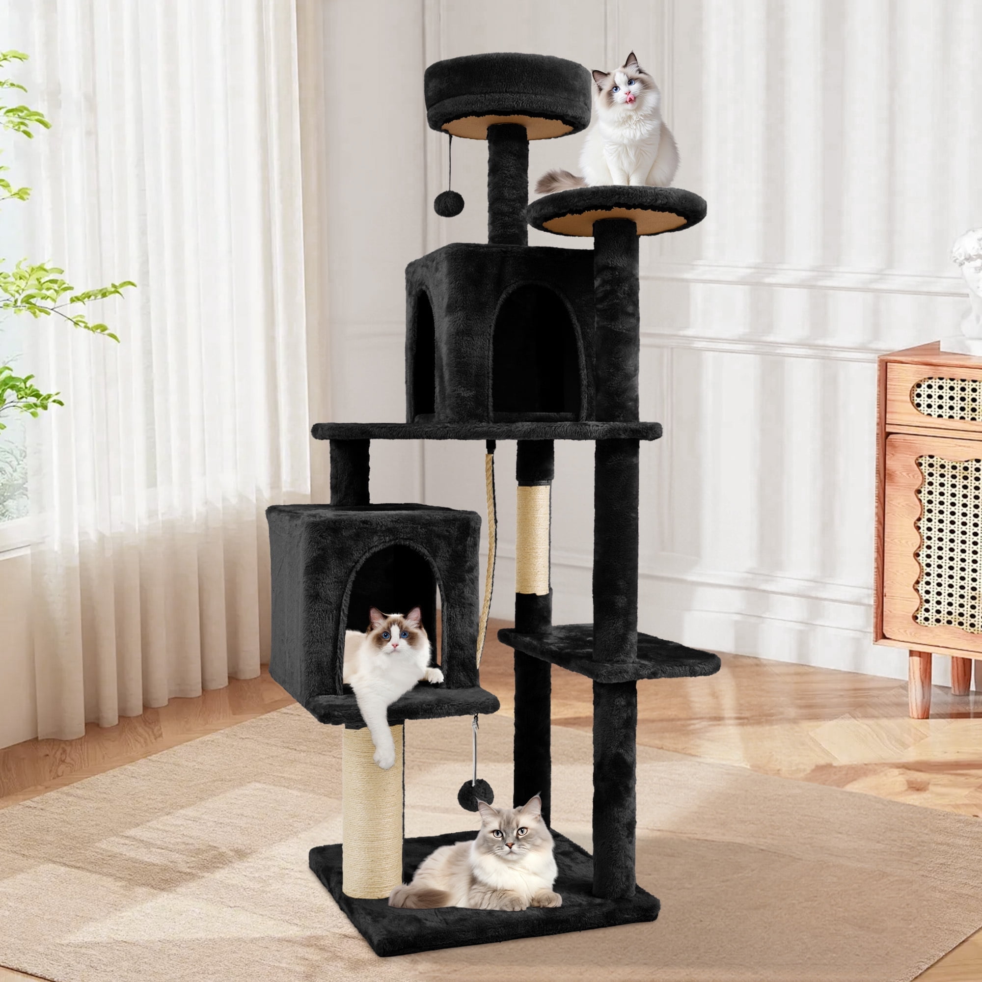 JUSTLET 58" Cat Tree for Indoor Cats, Multi-Level Cat Tower Condo with ...