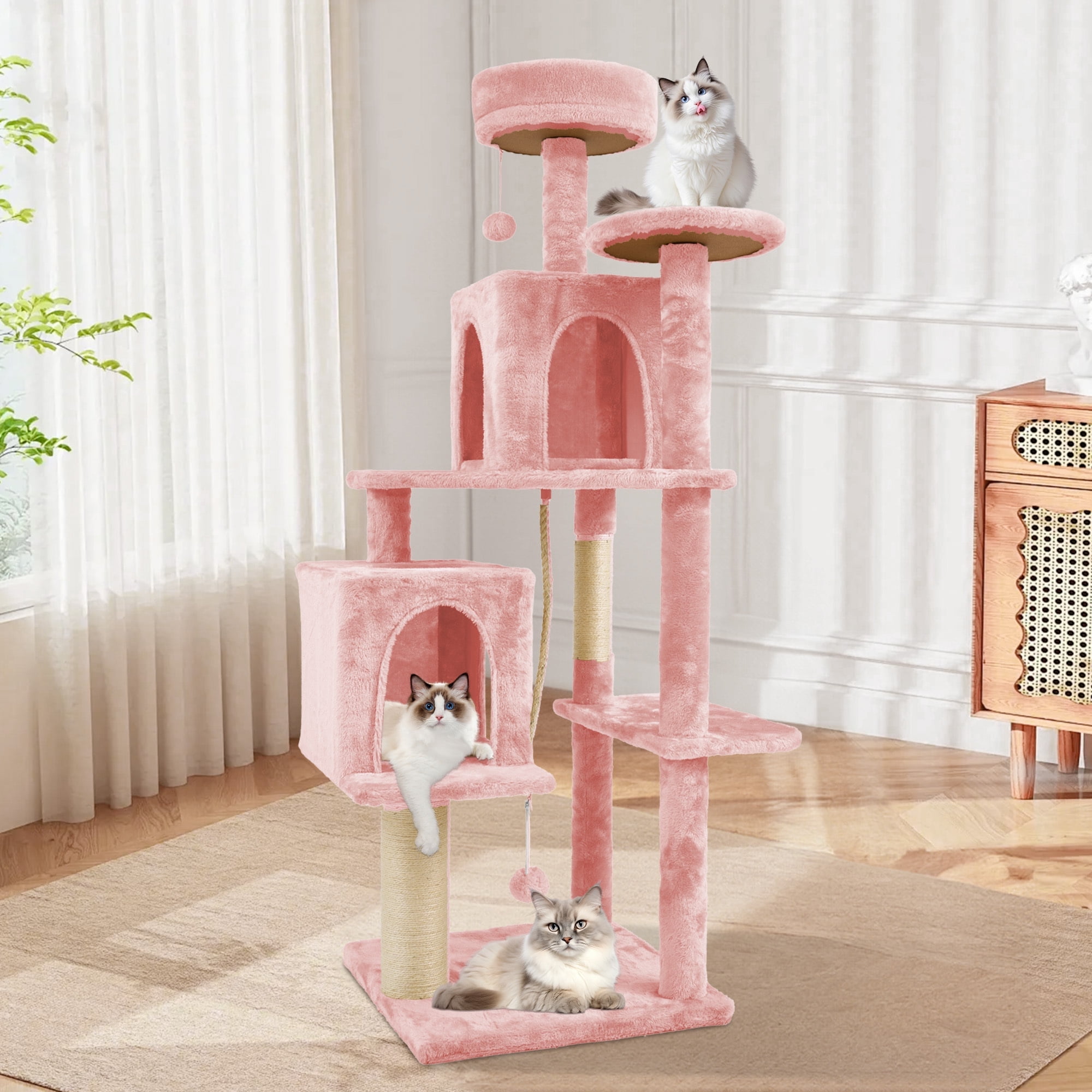 JUSTLET 58" Cat Tree for Indoor Cats, Multi-Level Cat Tower Condo with ...